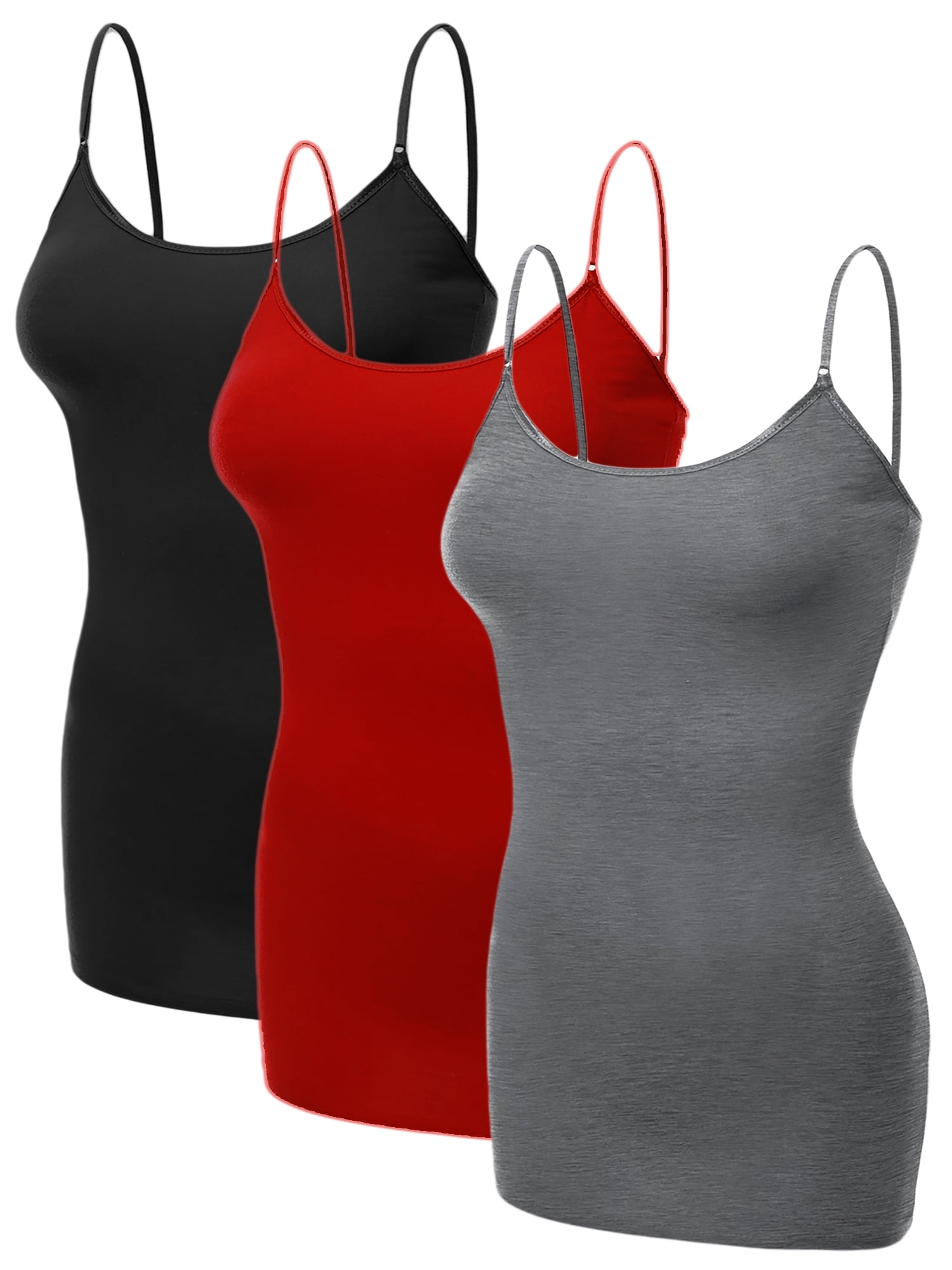 Emmalise Women's Basic Casual Long Camisole Cami Top Value Combo- 3Pk ...