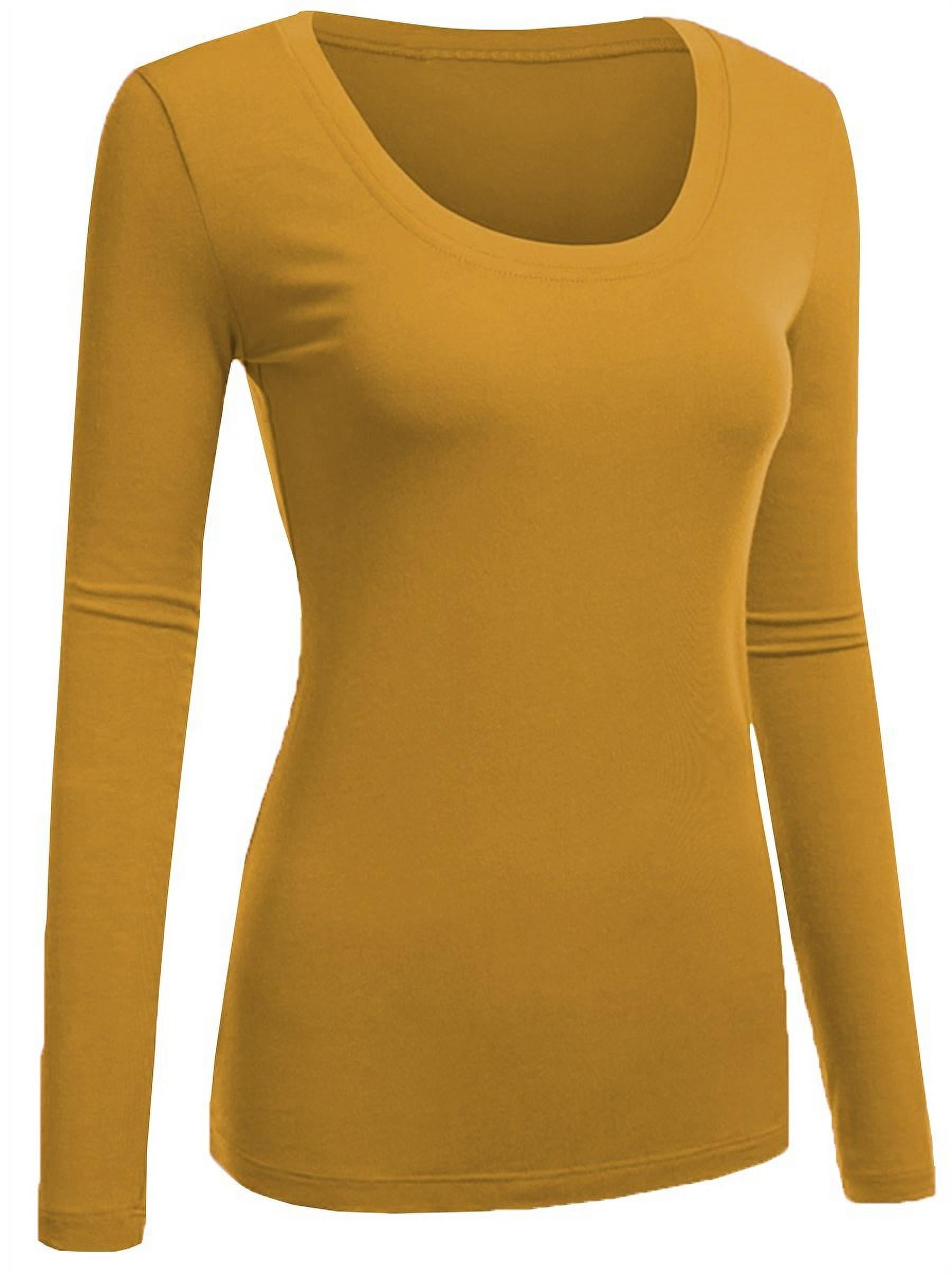 Emmalise Women's Plain Basic Cotton Spandex Scoop Neck Long Sleeve T ...