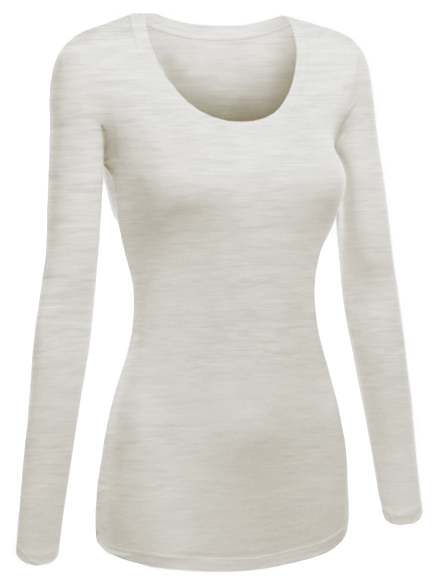 Emmalise Women's Plain Basic Cotton Spandex Scoop Neck Long Sleeve T ...