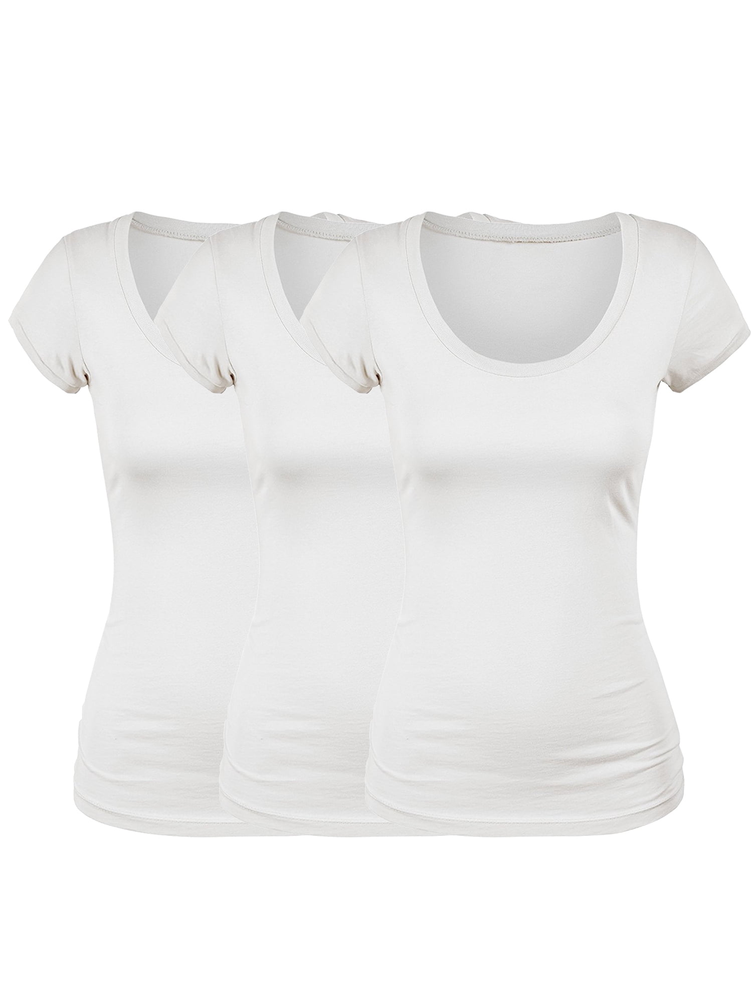 Emmalise Women's Short Sleeve Tshirt Scoop Neck Tee Value Set (3Pk, Wht ...