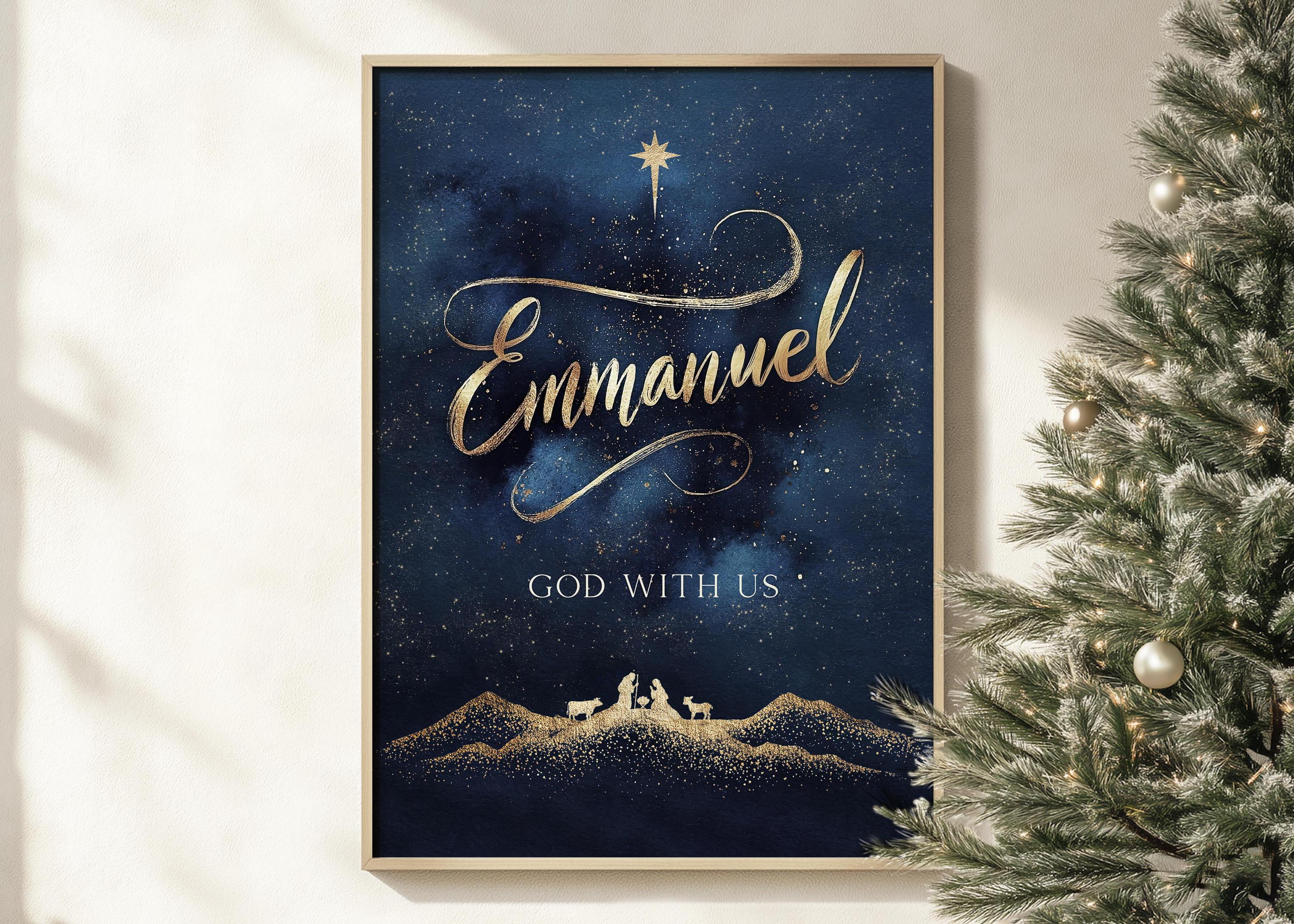 Emmanuel God With Us Kristmas Wall Art, Christian Gold Nativity Scene ...