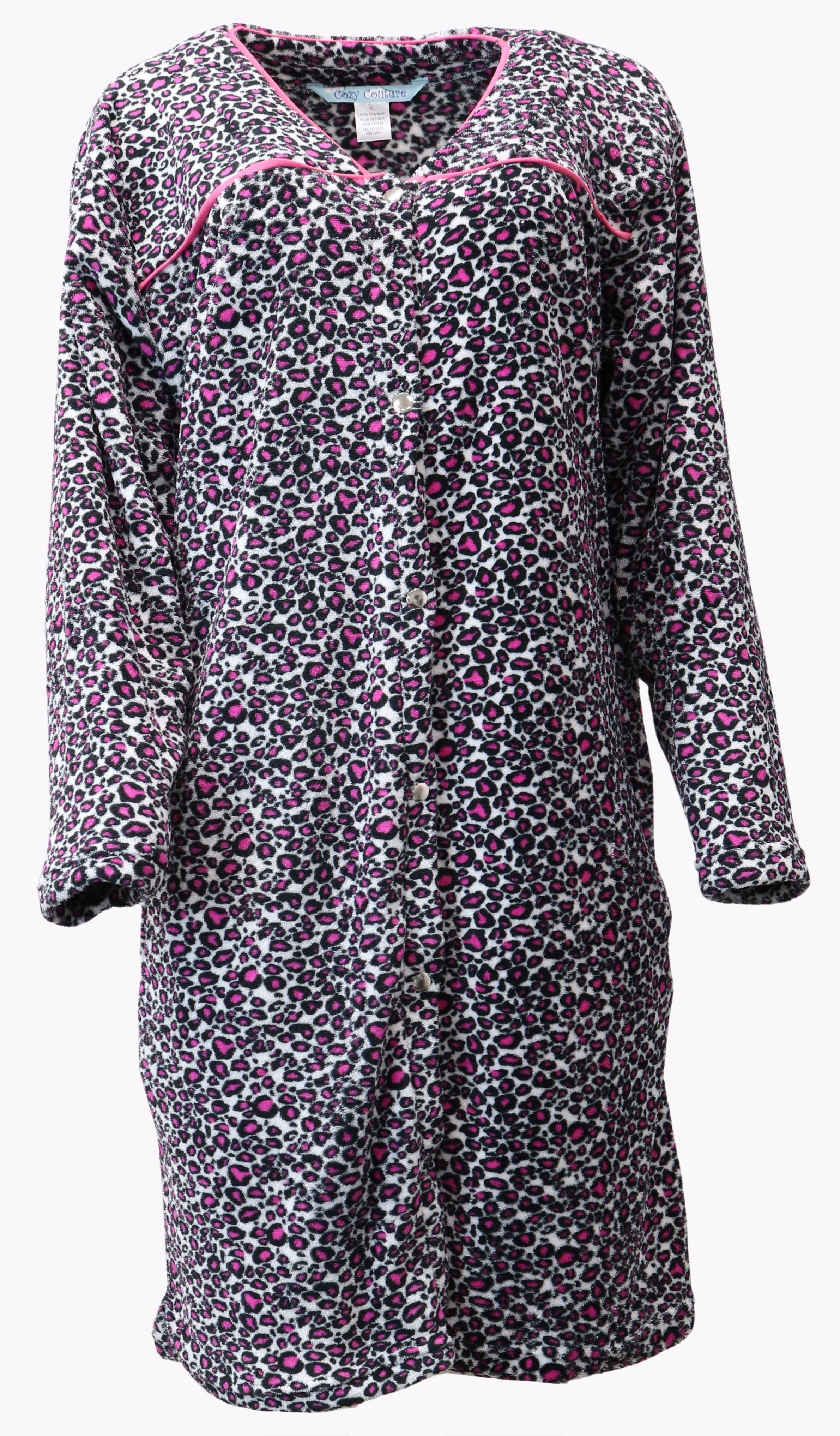 Emme Jordan Women's 3/4 Sleeve Fleece Duster, Snap-Front, Pink White ...