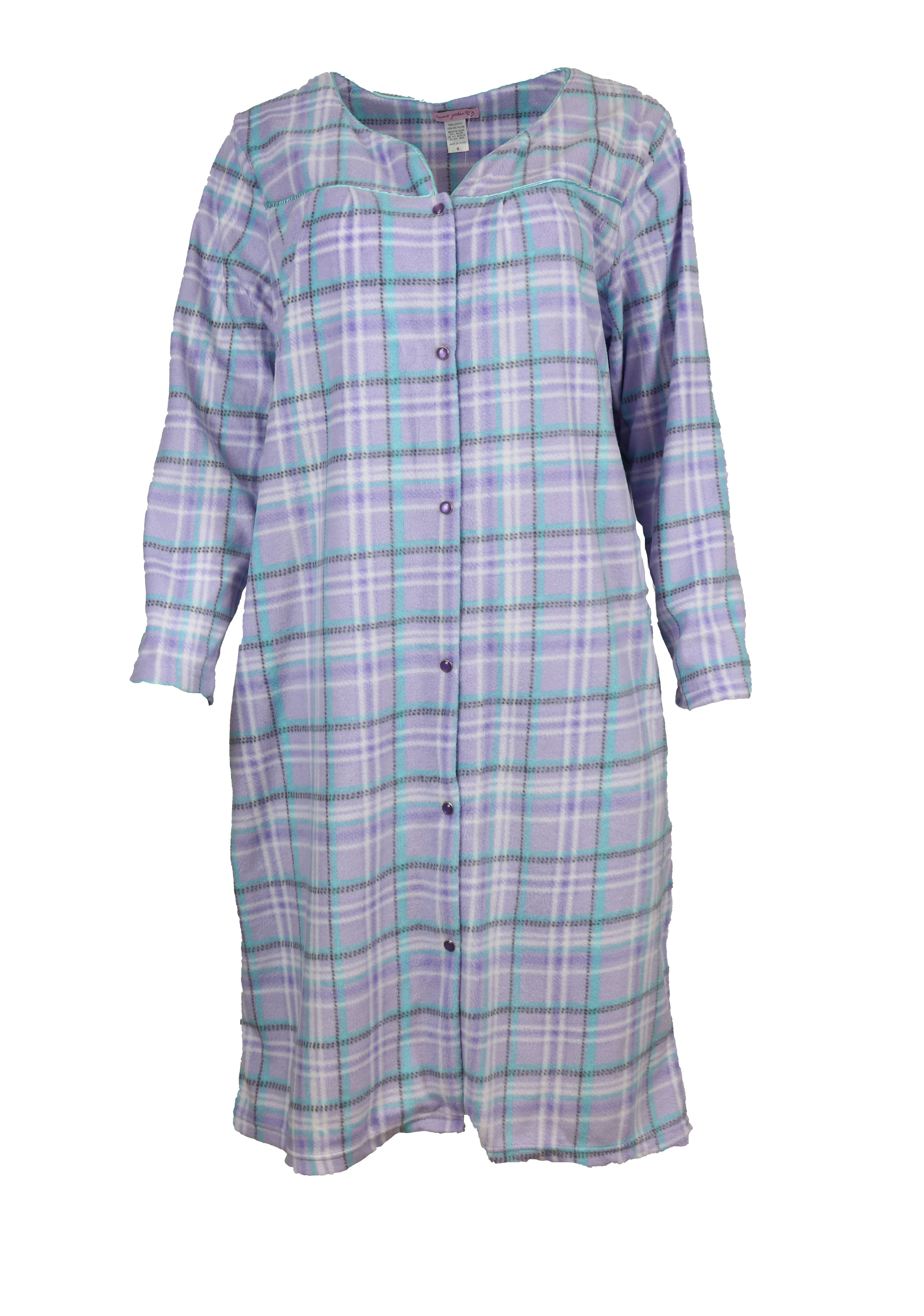 Emme Jordan 3/4 Sleeve Fleece Snap-Front Women's Duster-Purple Plaid ...