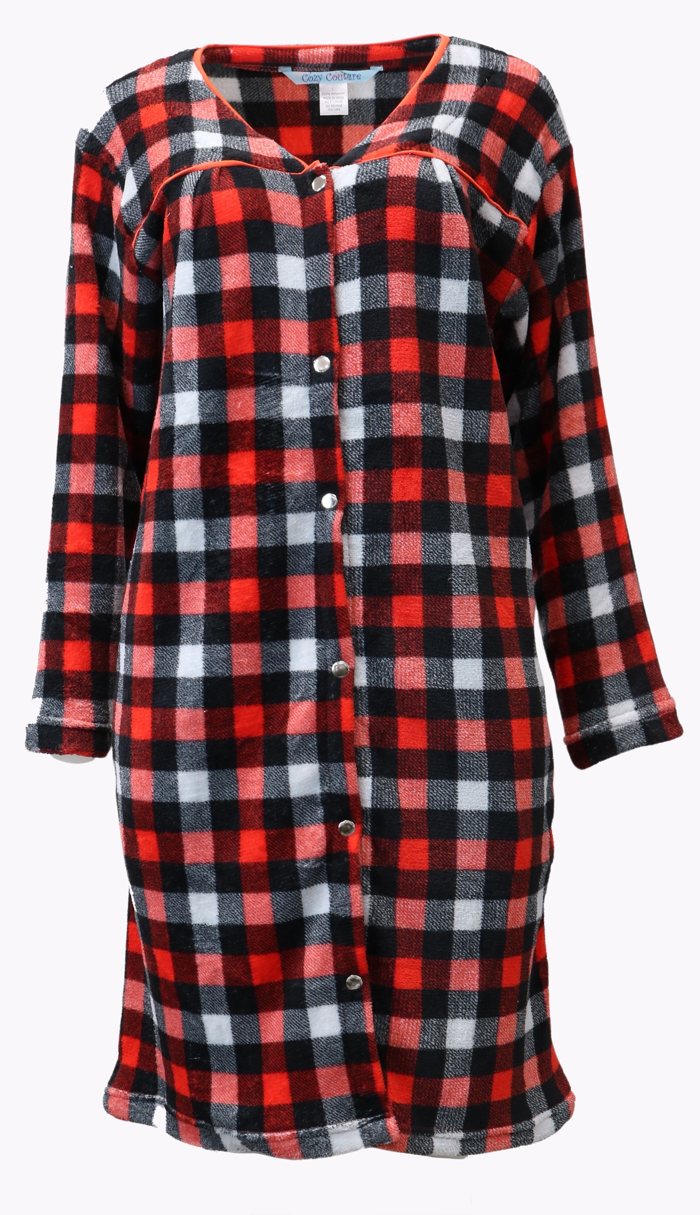 Emme Jordan Women's 3/4 Sleeve Fleece Snap-Front Duster, Red and White ...