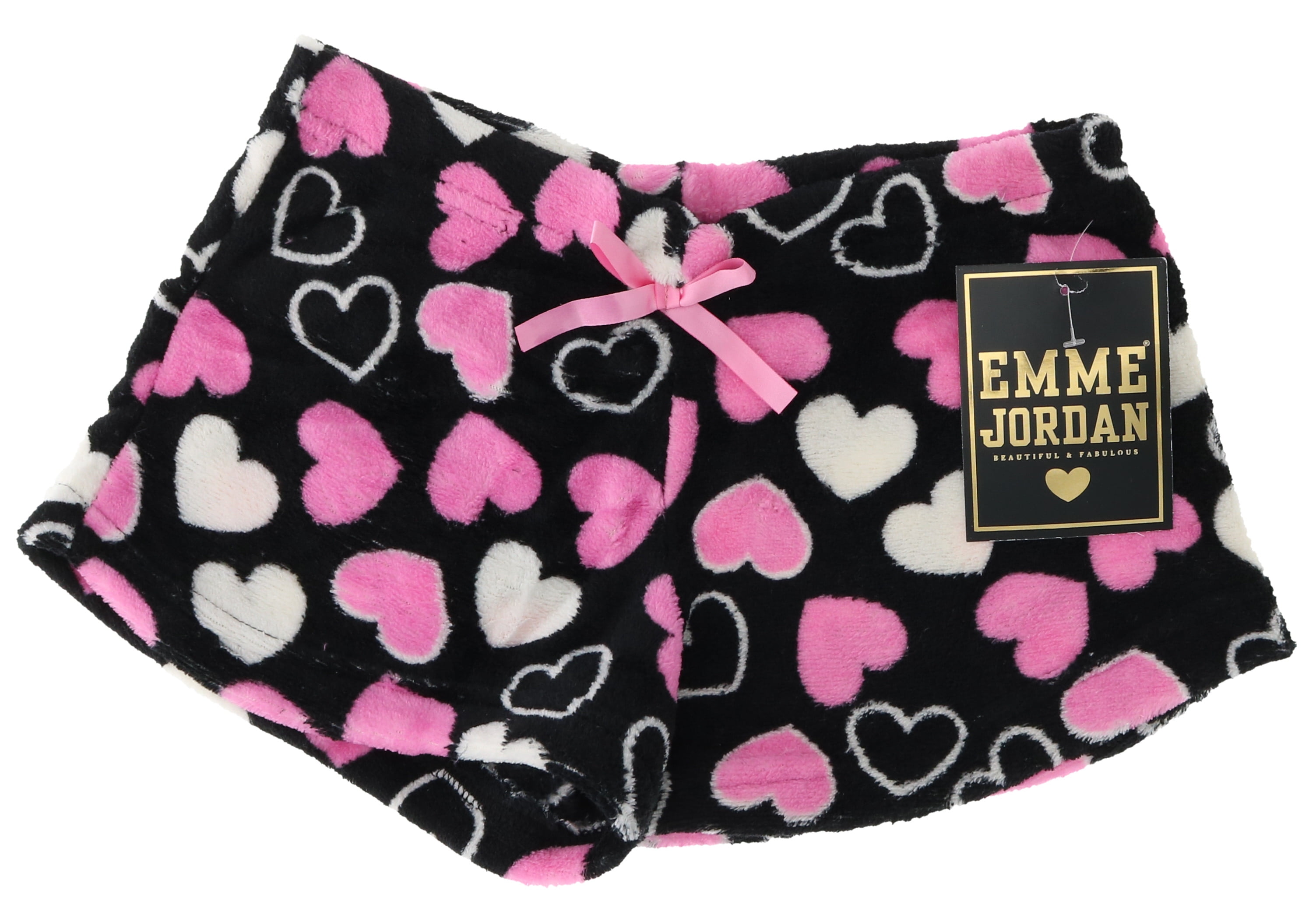 Emme Jordan Junior's Fuzzy Plush Pajama Shorts - Pink & White Hearts ...