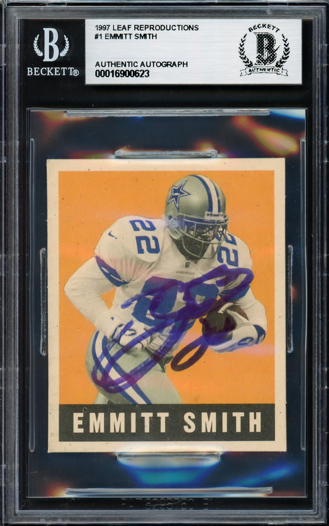 Emmitt Smith Autographed 1997 Leaf Reproductions Card #1 Dallas Cowboys ...