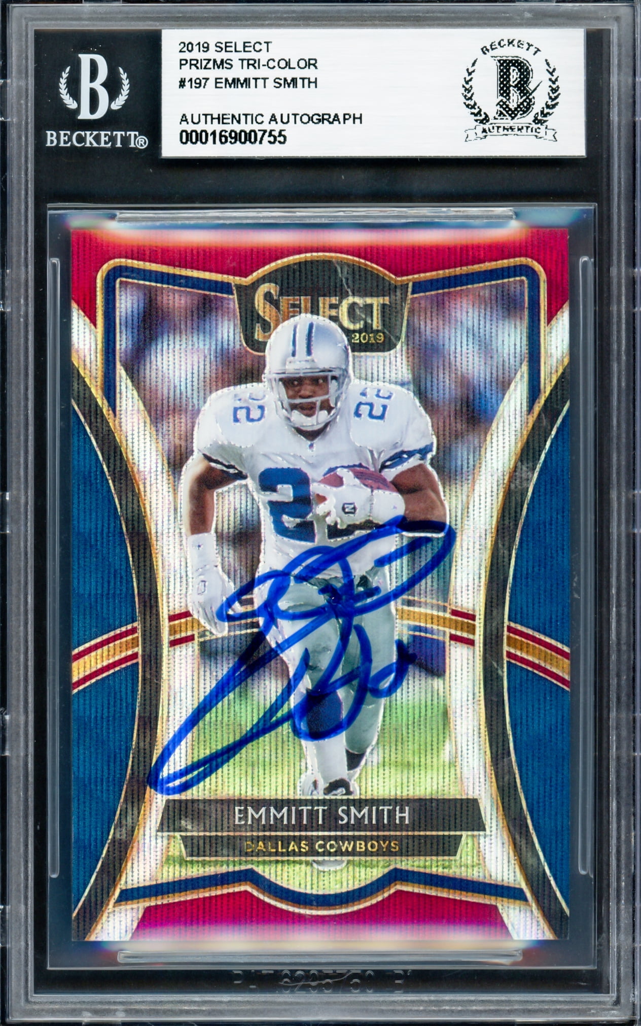 Emmitt Smith Autographed 2019 Select Prizms Tri-Color Card #197 Dallas ...