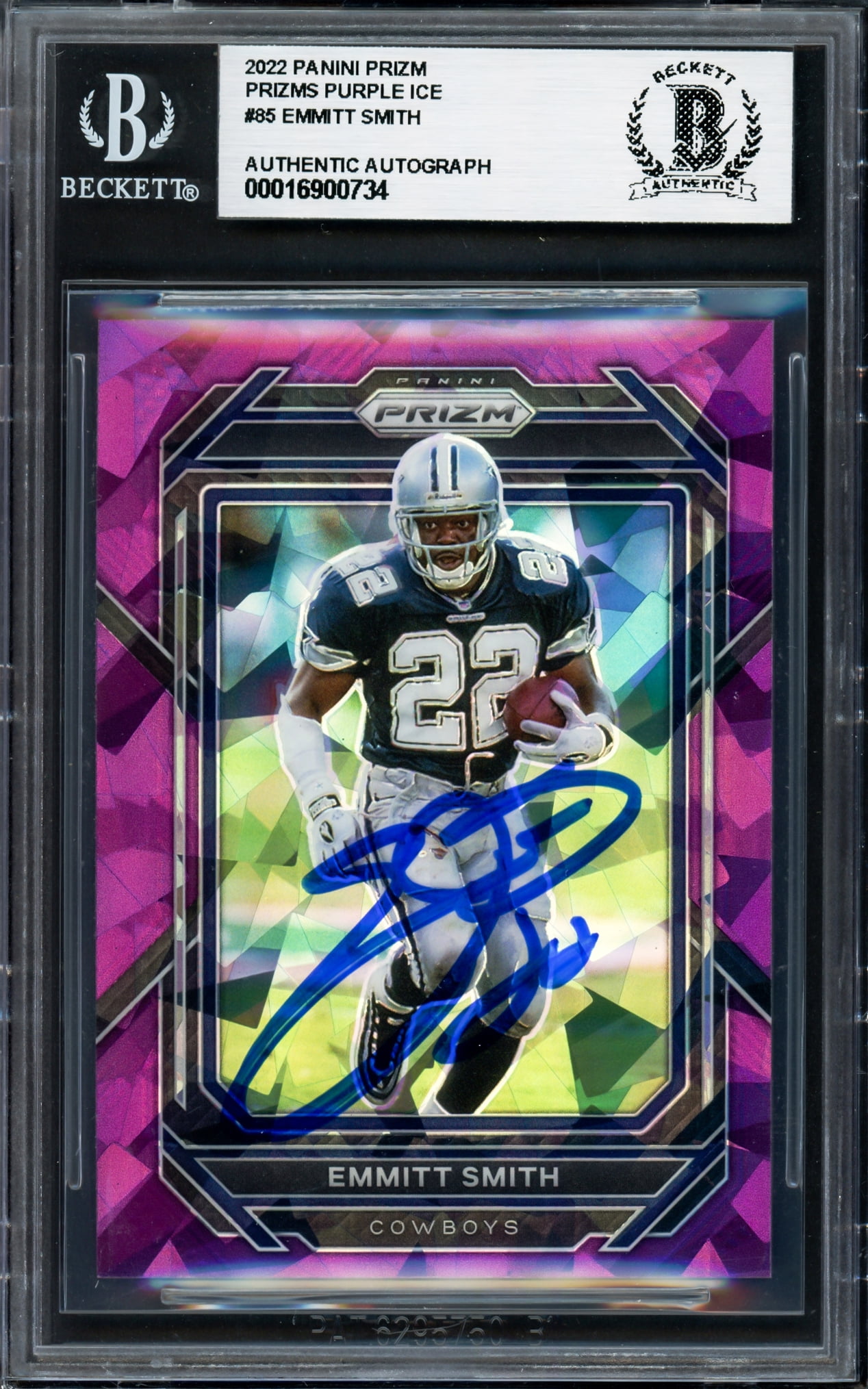 Emmitt Smith Autographed 2022 Panini Prizm Prizms Purple Ice Card #85 ...