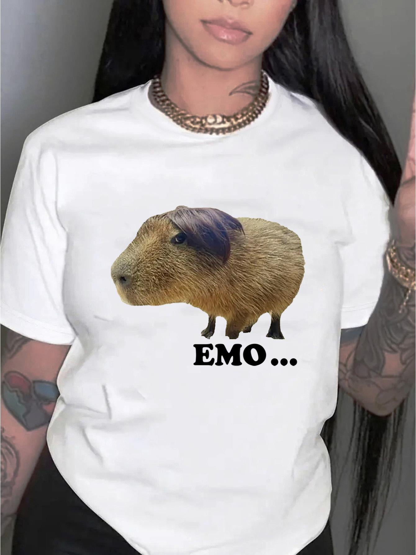 Emo Guinea Pig Graphic Print T-Shirt for Women, Casual Style Crew Neck ...