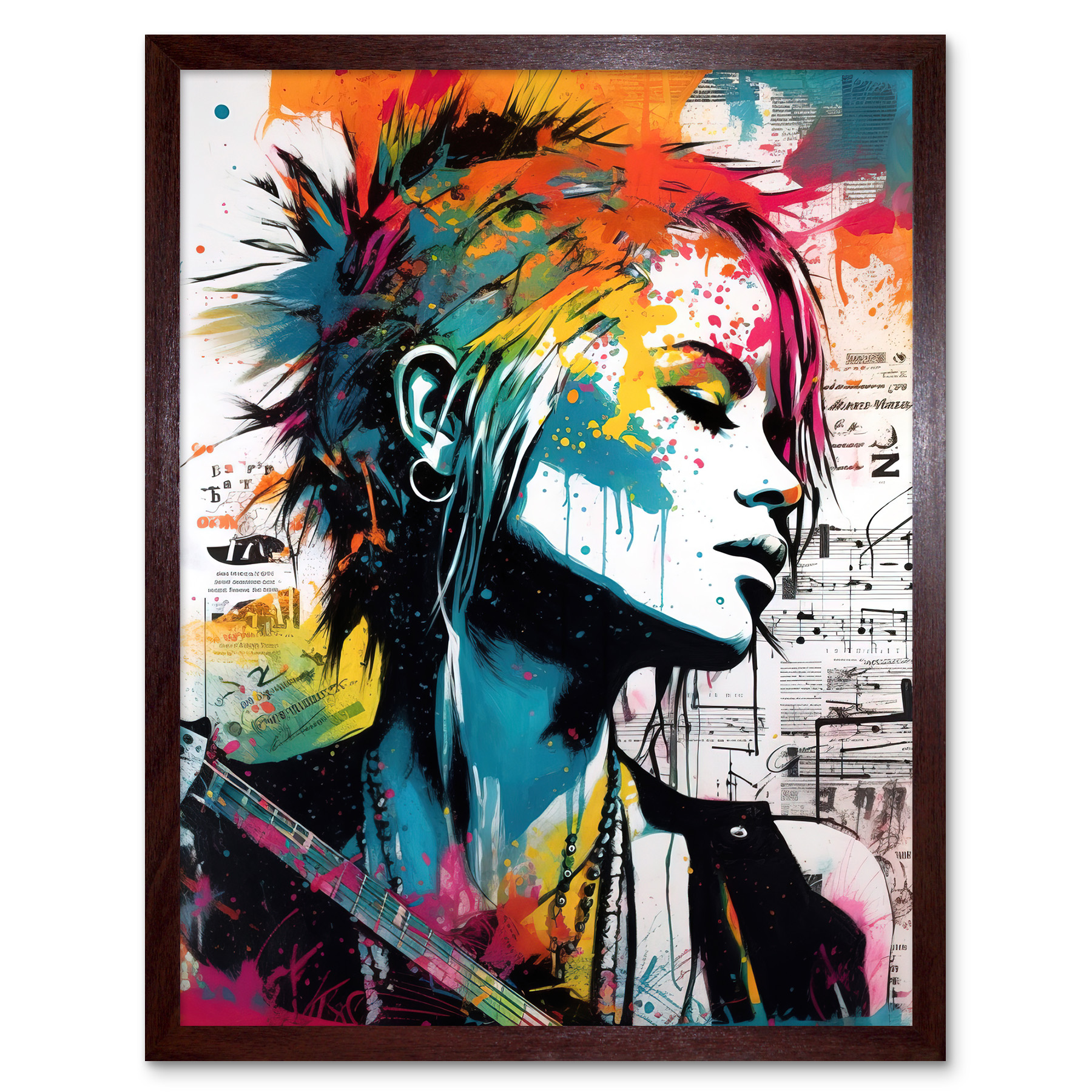 Emo Woman Electric Guitar Sheet Music Upcycle Art Splatter Paint Modern ...