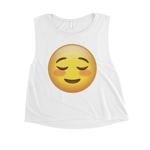 Emoji-Blush Womens White Thoughtful Caring Cool Halloween Crop Top ...
