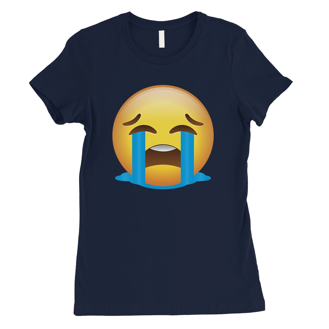 Emoji-Crying Womens Navy Sad Bad Mood Sentimental T-Shirt Gag Gift ...
