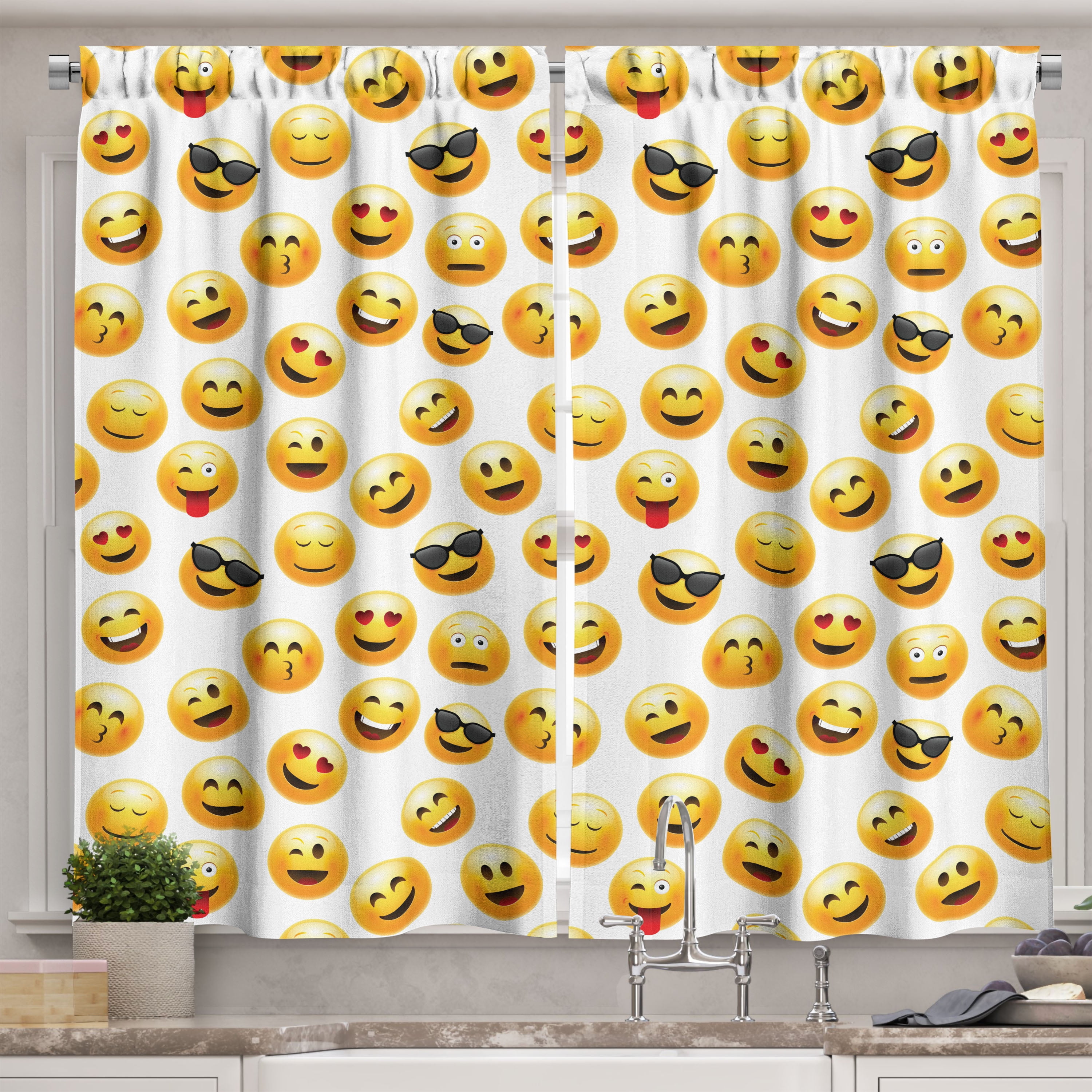 Emoji Curtains 2 Panels Set, Smiley Face Character Illustration Feeling ...