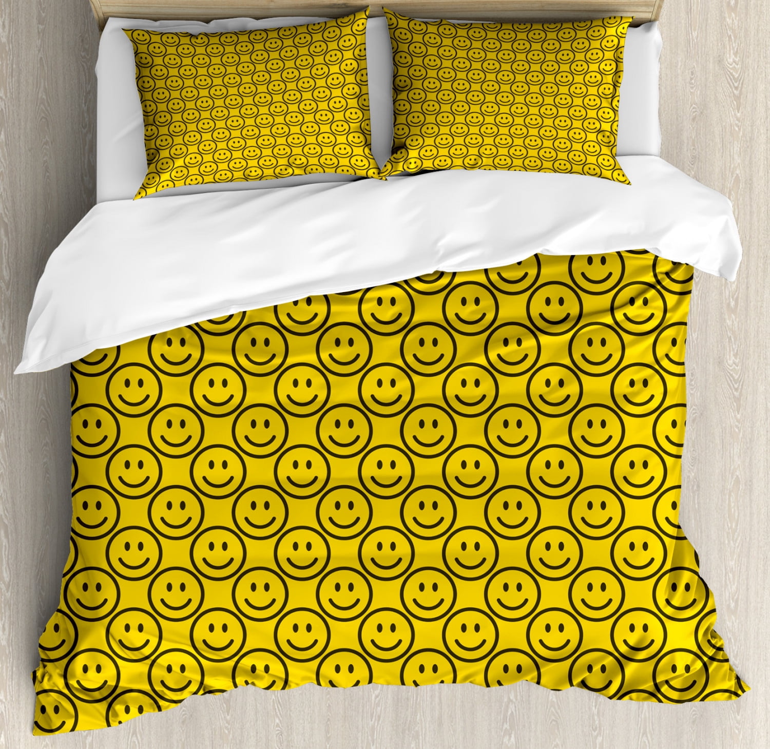 Emoji Duvet Cover Set King Size, Flat Smiley Faces Expressing Happiness ...