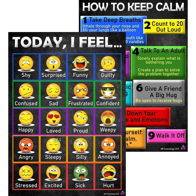 Emoji Feelings Chart and Keep Calm Posters - Laminated 14x19.5 ...