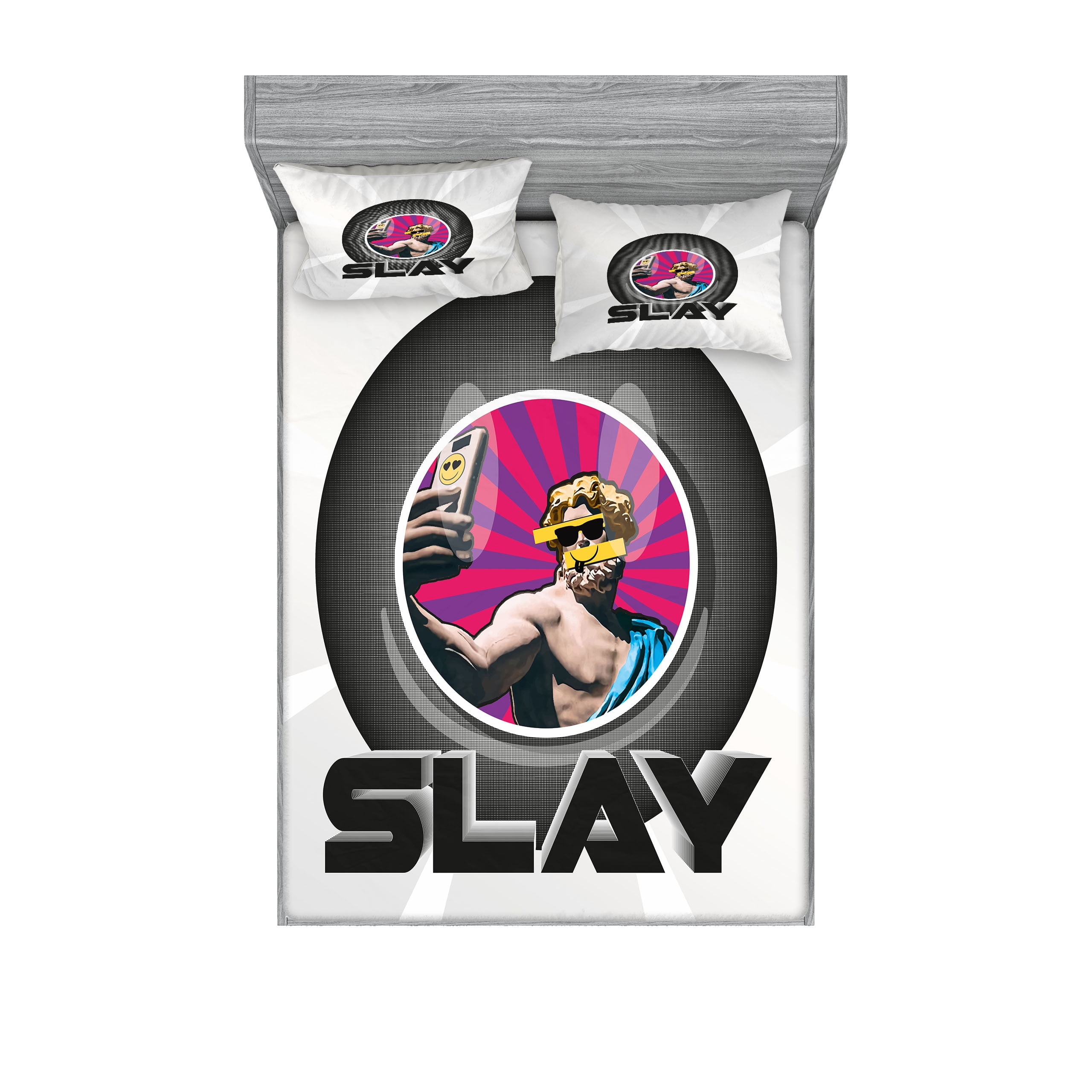 Emoji Fitted Sheet & Pillow Sham Set, Modern Slay Saying with Pop Art ...