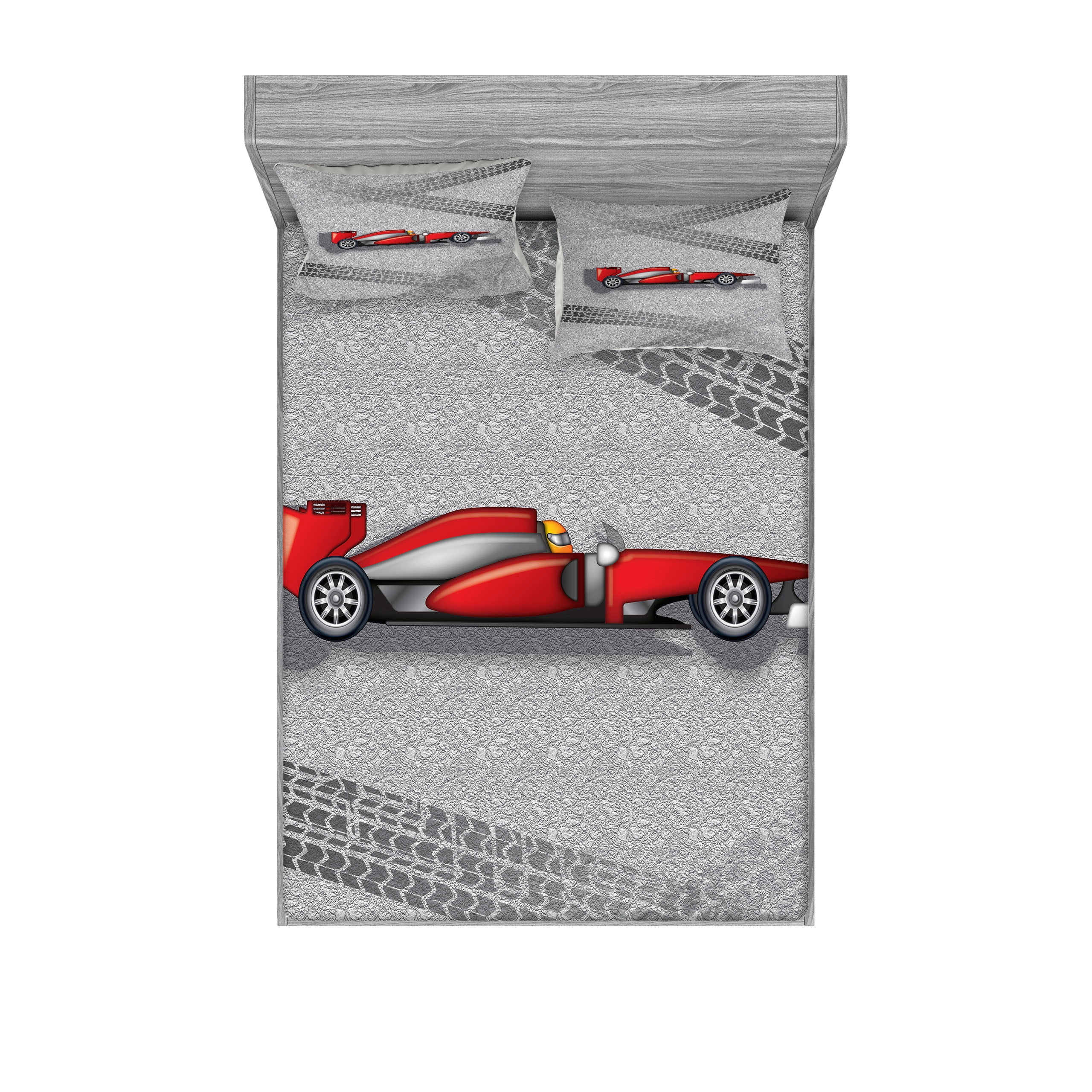 Emoji Fitted Sheet & Pillow Sham Set, Racer with Wheel Stains Cartoon ...