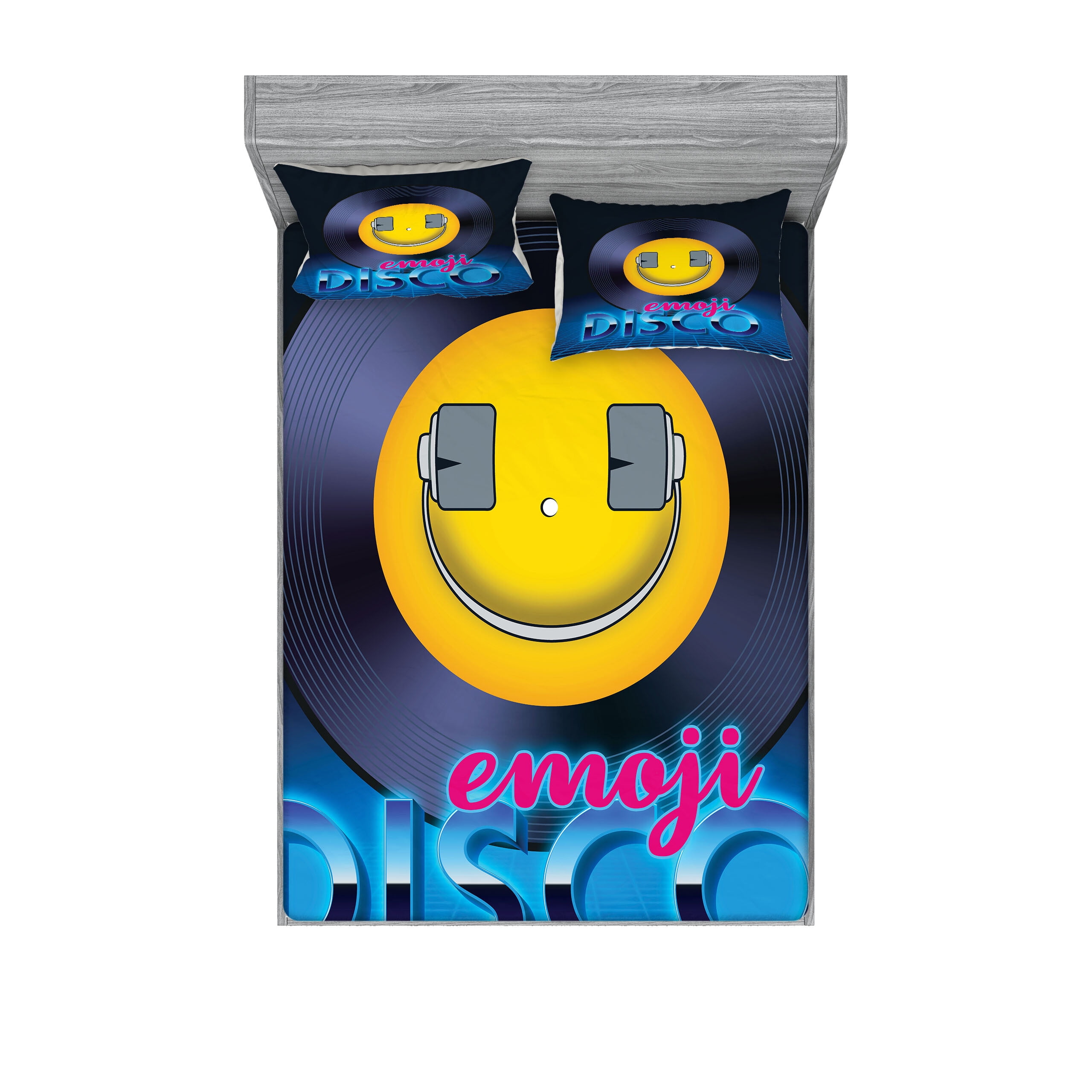 Emoji Fitted Sheet & Pillow Sham Set, Retrowave Themed Design with ...