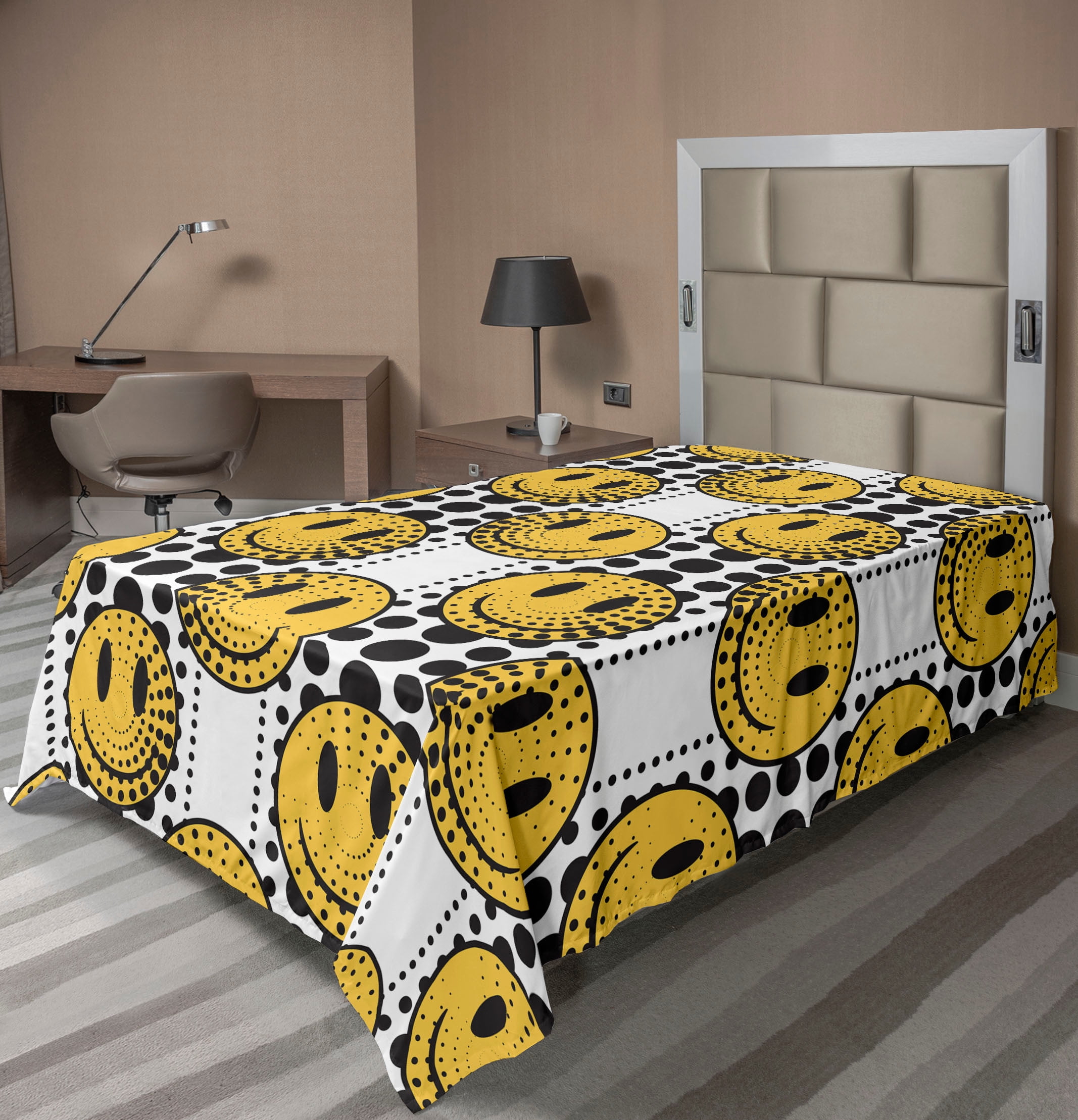 Emoji Flat Sheet, Classic and Simple Themed Smiling Face Pattern with ...