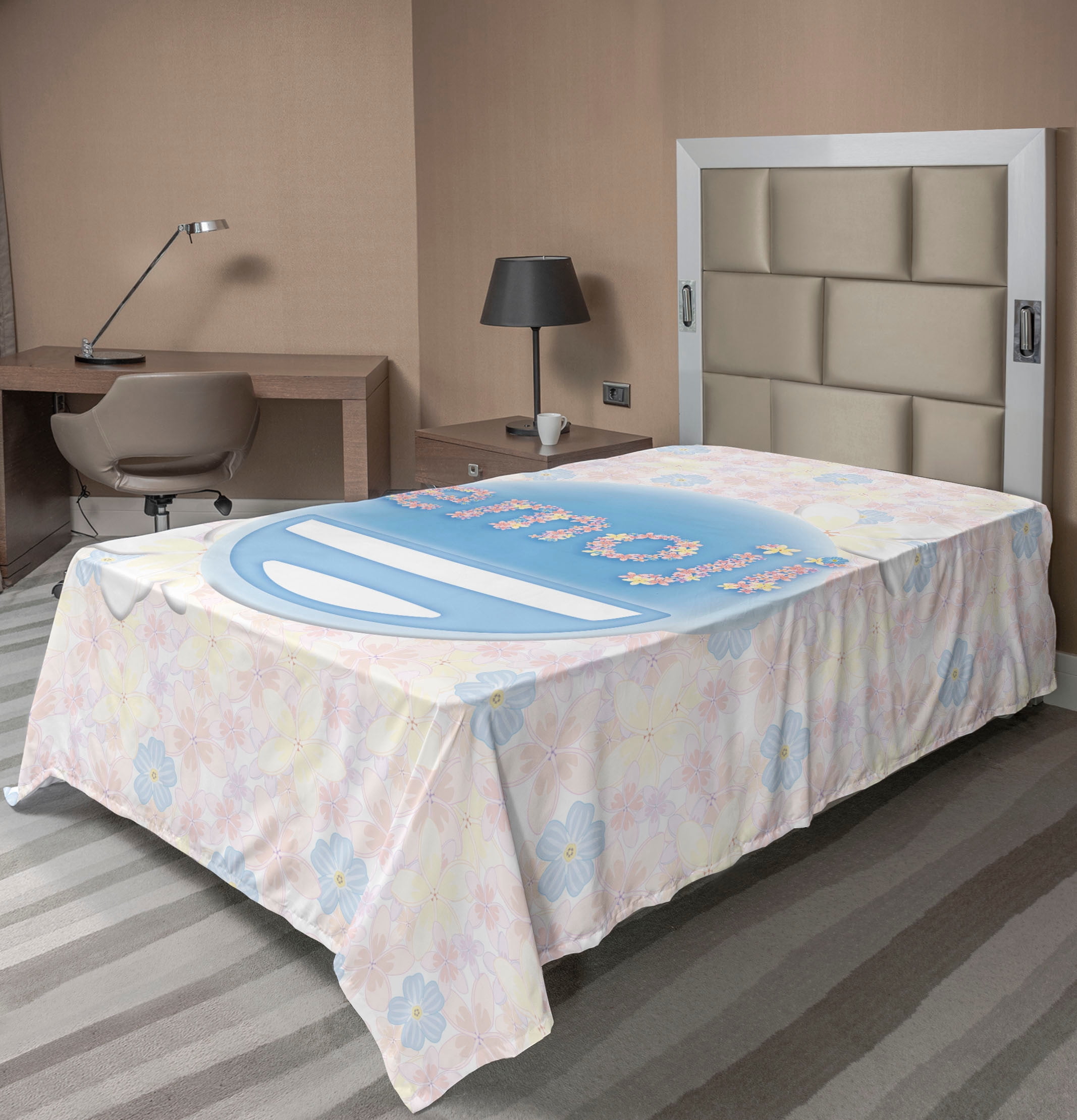 Emoji Flat Sheet, Minimal Exotic Garden Smile on Soft Pastel Dreamy ...