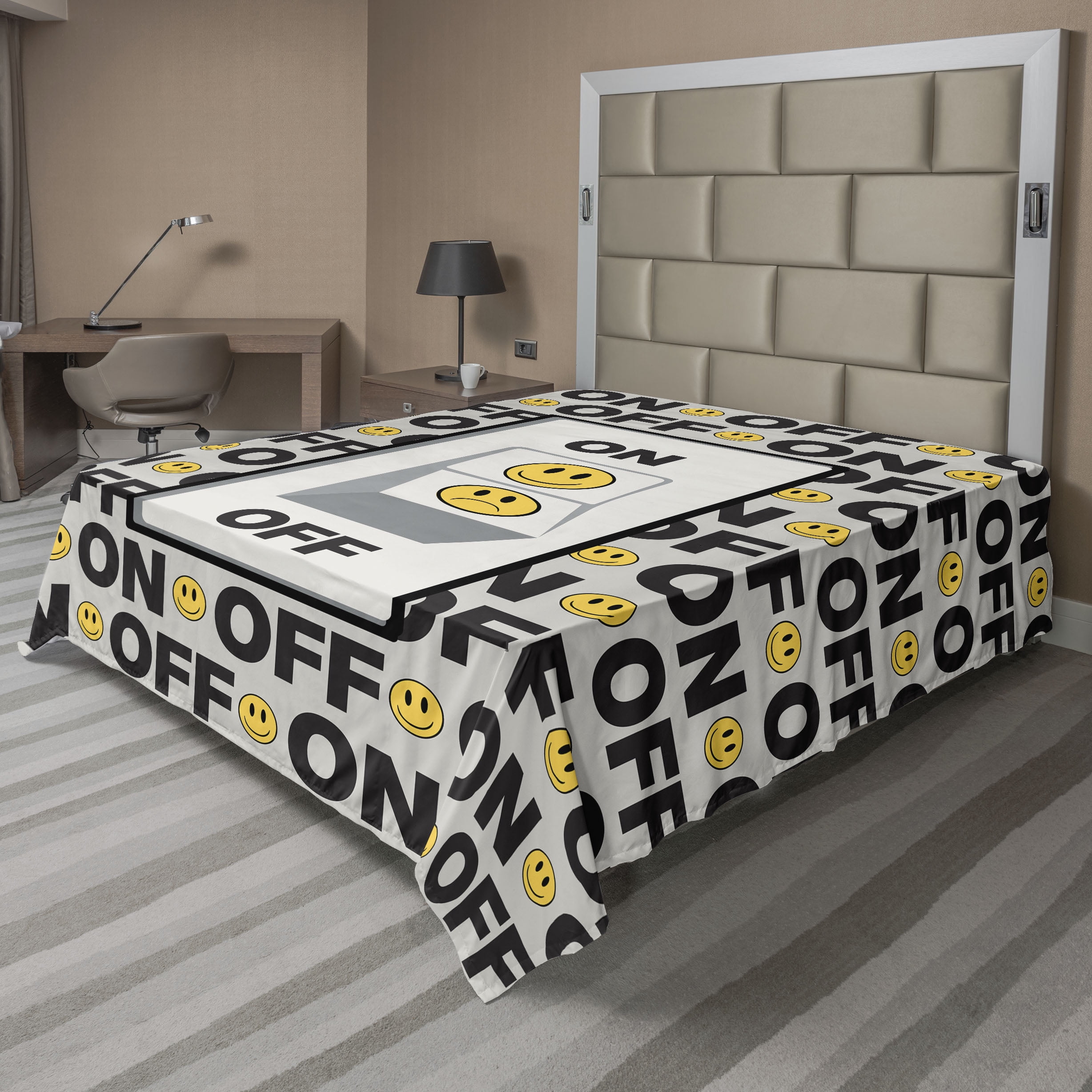 Emoji Flat Sheet, On Off Lettering Funny Smiling Faces Back and Modern ...