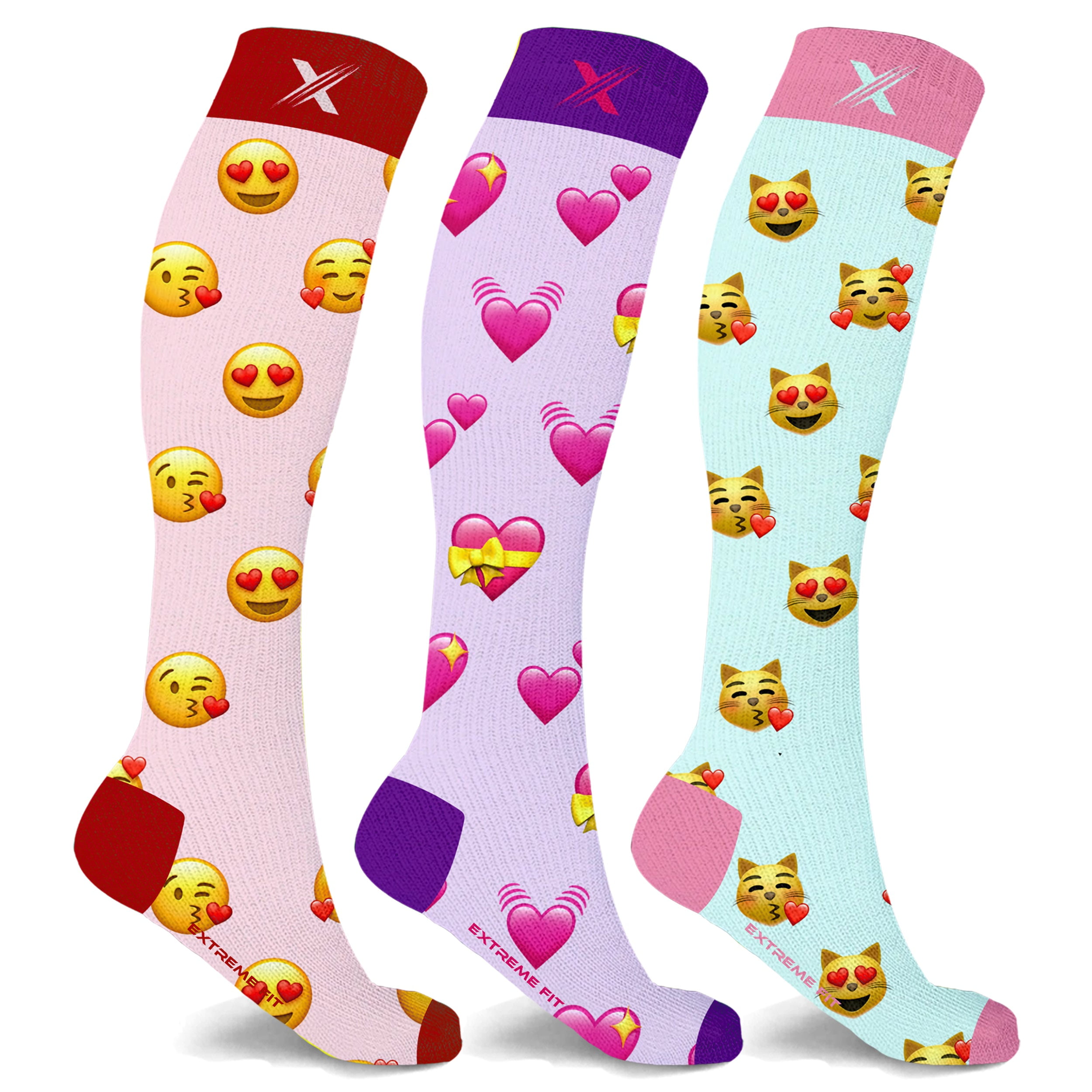 Extreme Fit Emoji Compression Socks - 3 Pair, Boost Circulation, Reduce ...