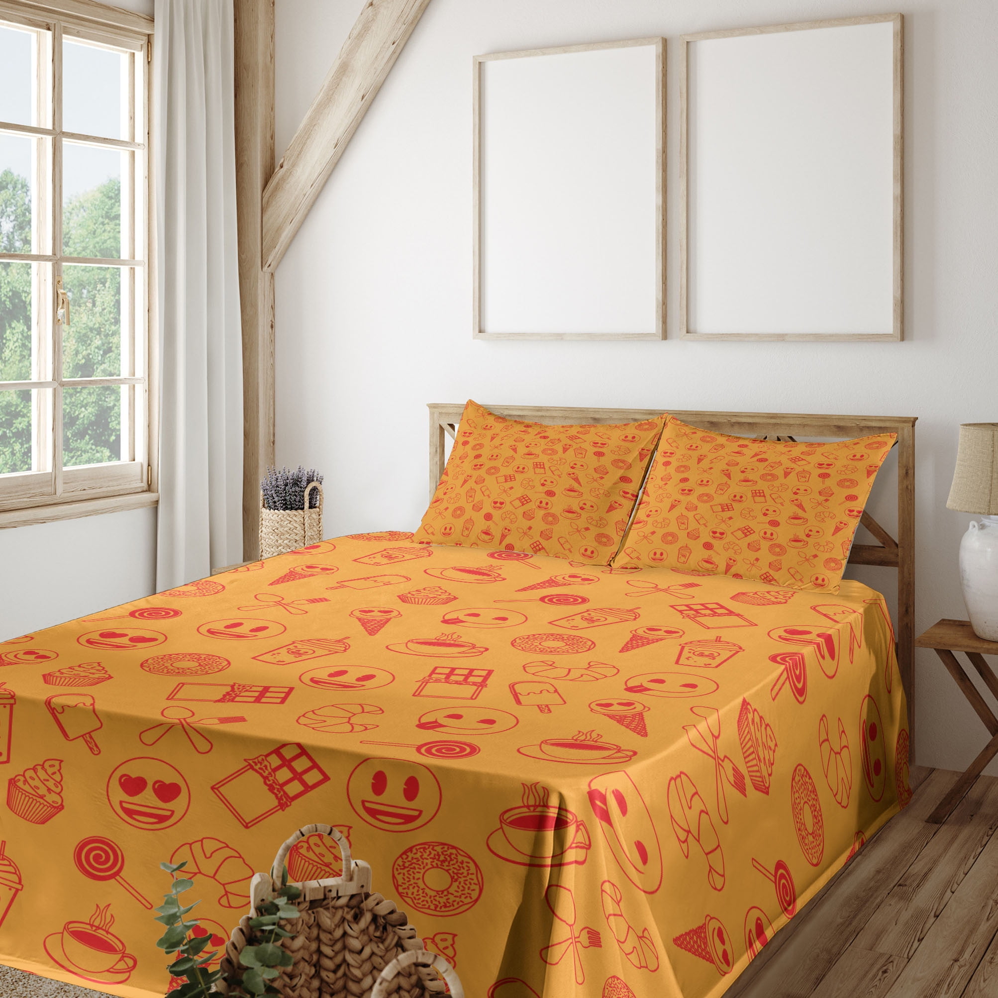 Emoji Funny Sheet Set, Food Concept Outline Funny Croissant Coffee ...