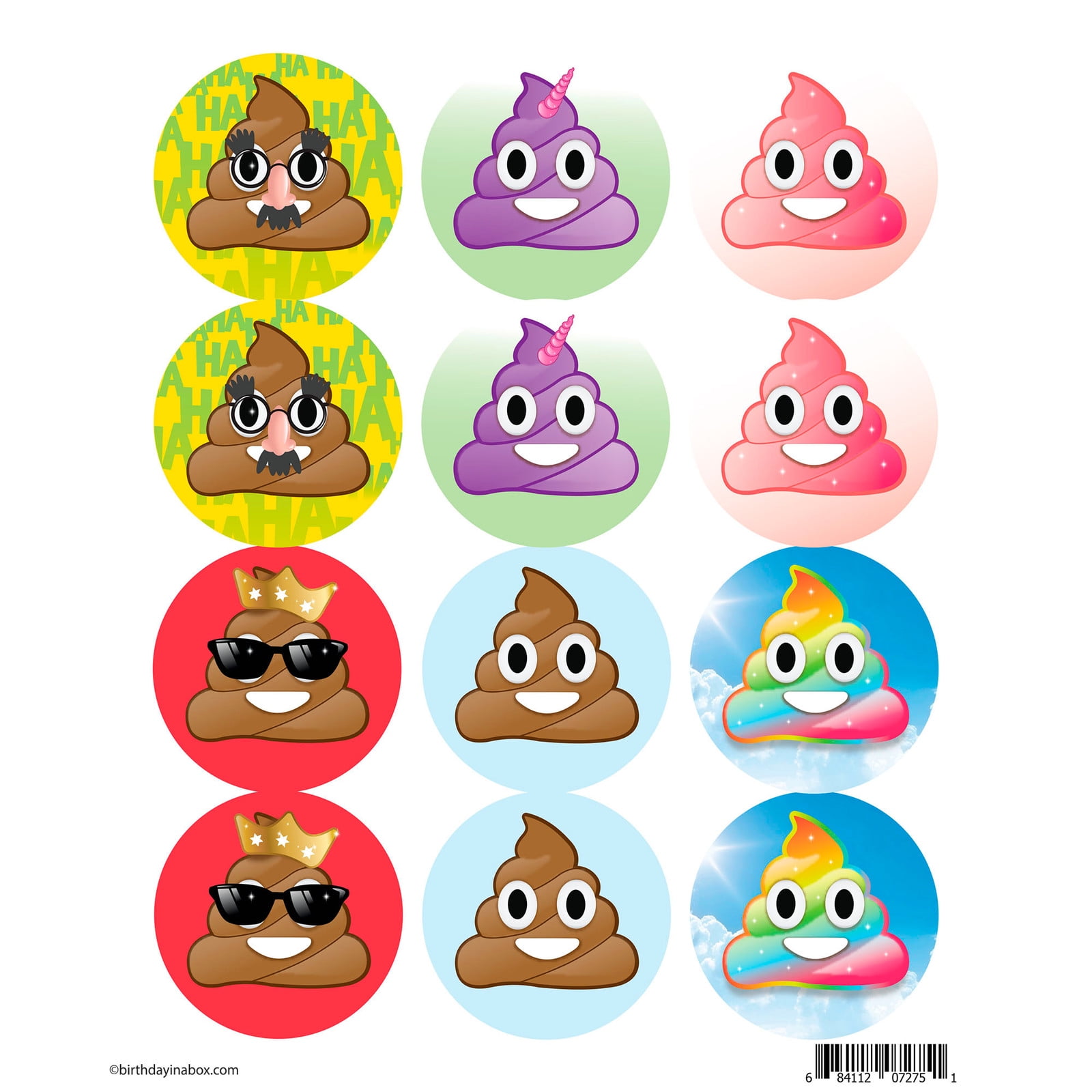 Emoji Poop Assortment Stickers (Sheet of 12) - Walmart.com