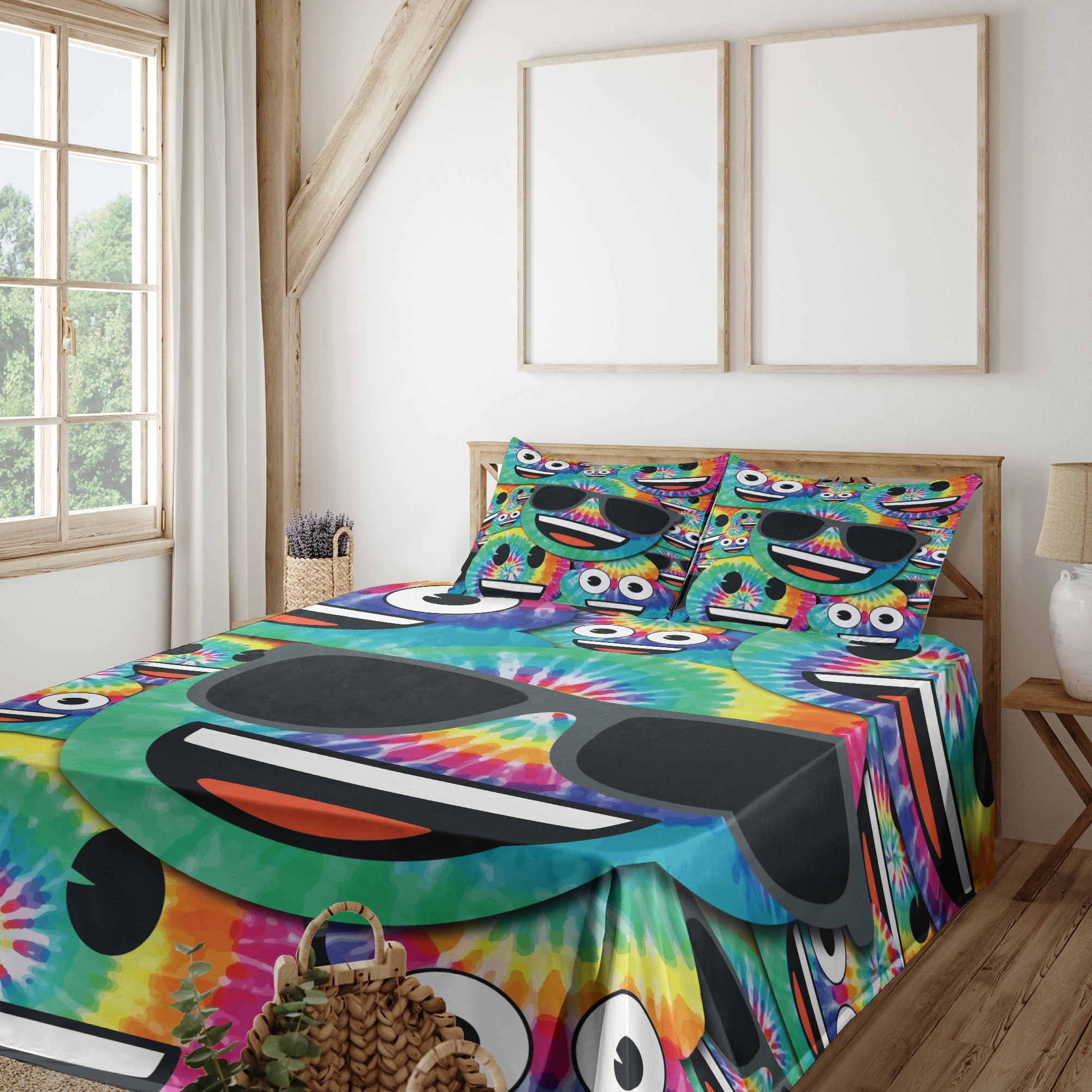 Emoji Sheet Set, Colorful Hippie Inspirations Tie Dye Themed Smiling ...