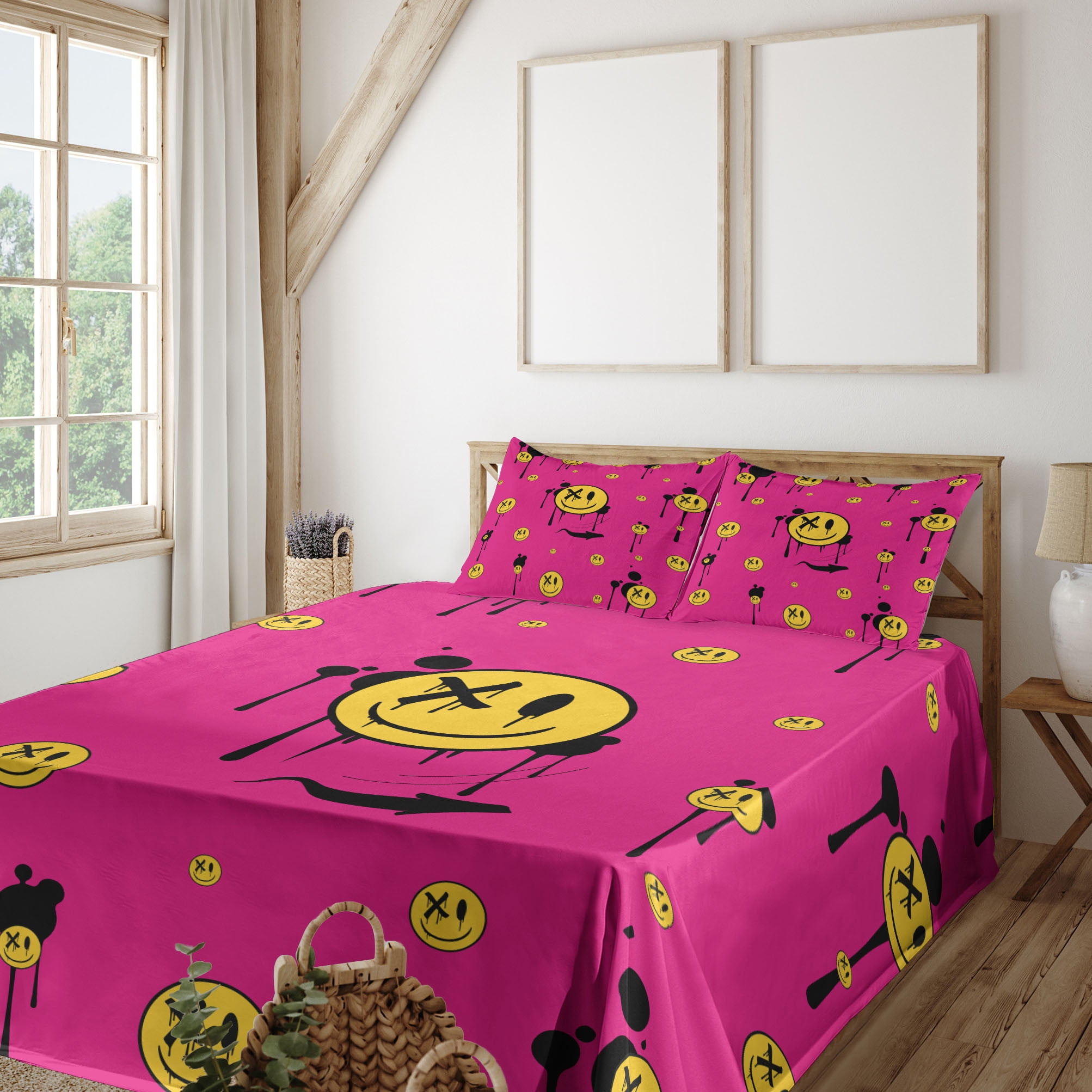 Emoji Sheet Set, Grunge Design X Shaped Eye Smiling Round Face with ...