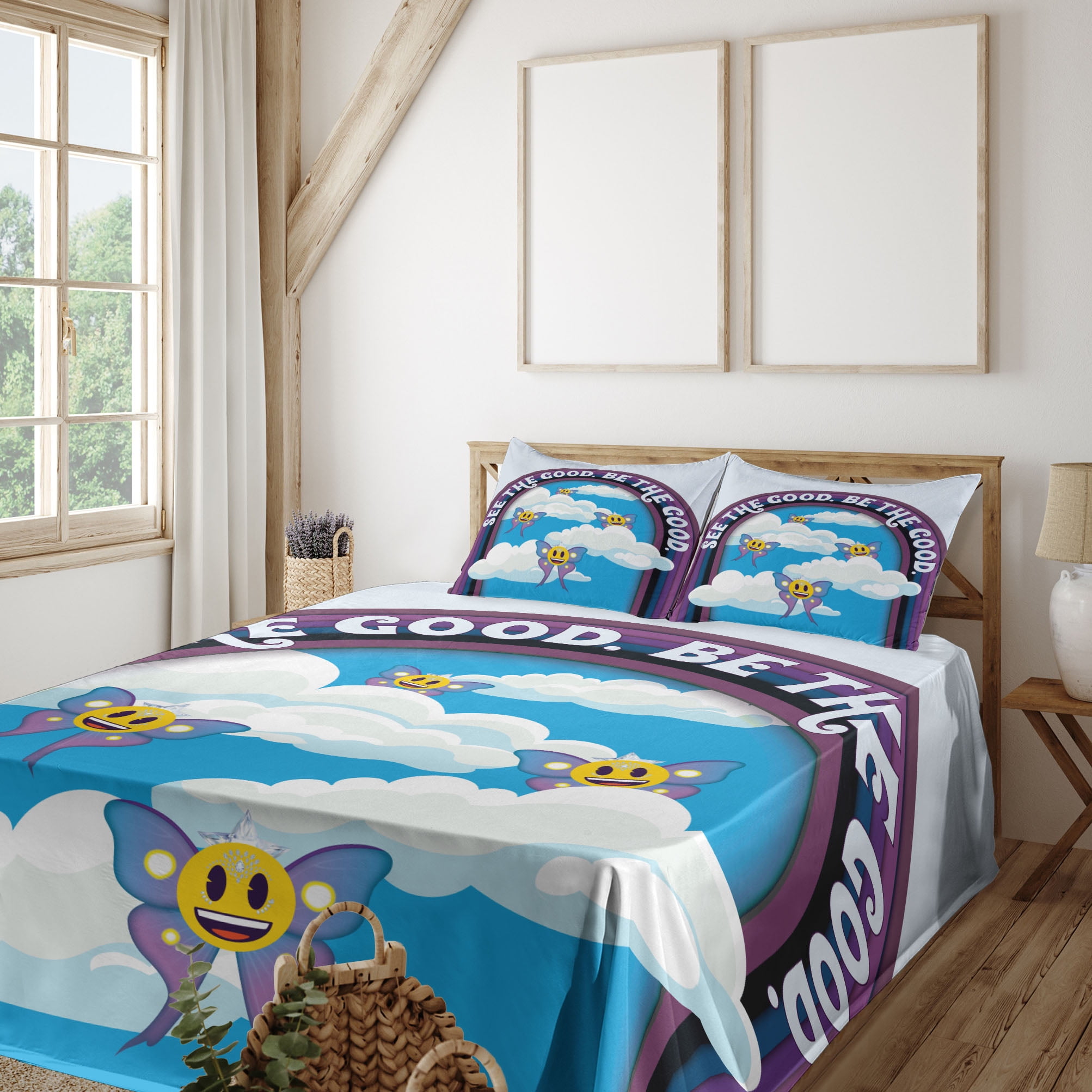 Emoji Sheet Set, Hippie Vibe Azure with Clouds Phrase and Dreamy Funny ...