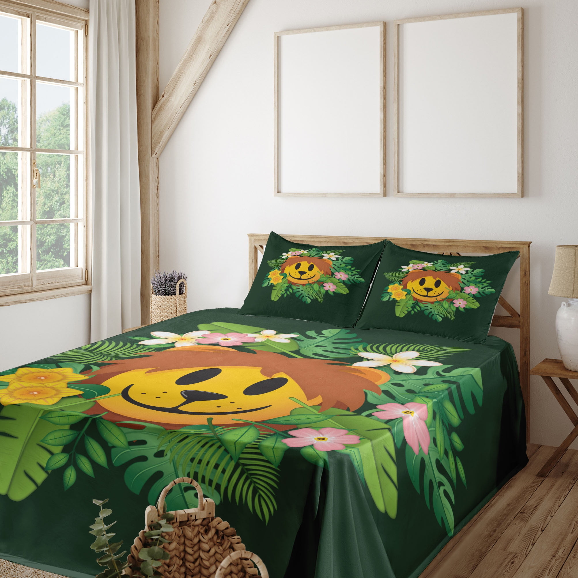 Emoji Sheet Set, Jungle Themed Exotic Leaves and Flower Wreath with a ...