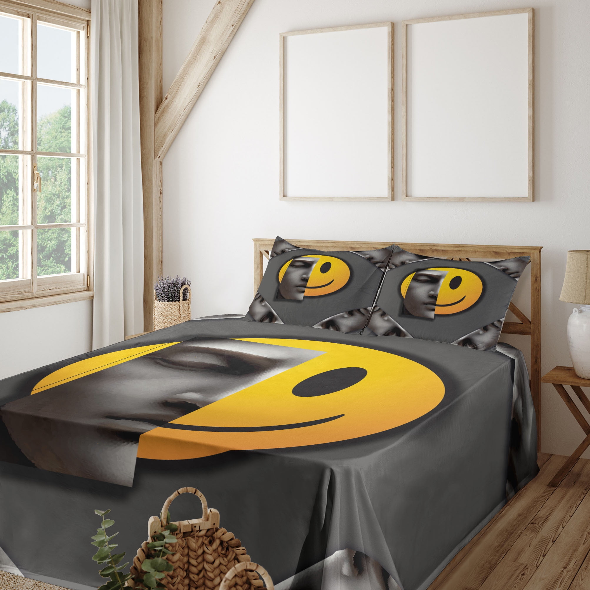 Emoji Sheet Set, Modern Minimalist Smiling Round Face with Antique ...