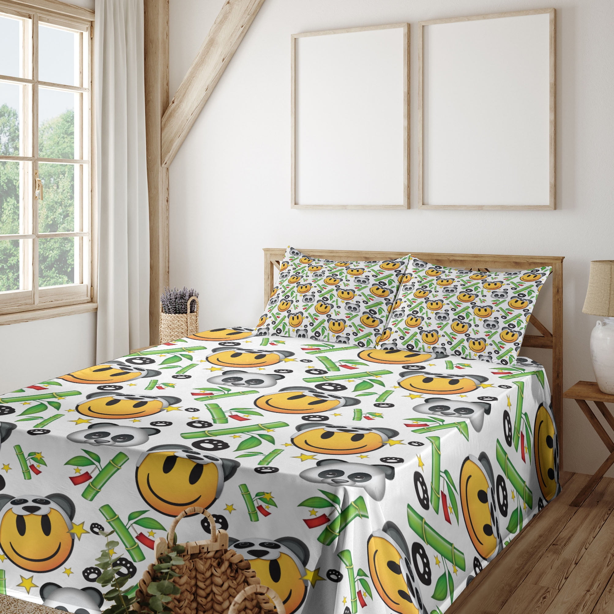 Emoji Sheet Set, Panda and Bamboo Branches with Funny Paw Prints Stars ...