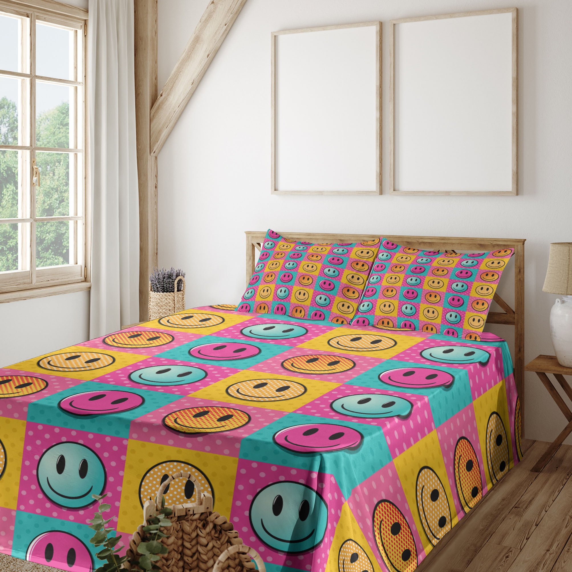 Emoji Sheet Set, Pop Art Concept Pattern with Smiling Faces Polka Dots ...