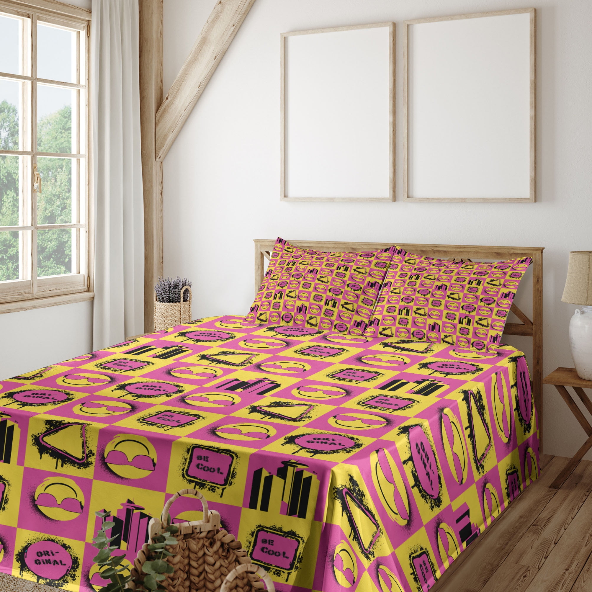 Emoji Sheet Set, Pop Art Smiling Faces with Sunglasses Geometric ...
