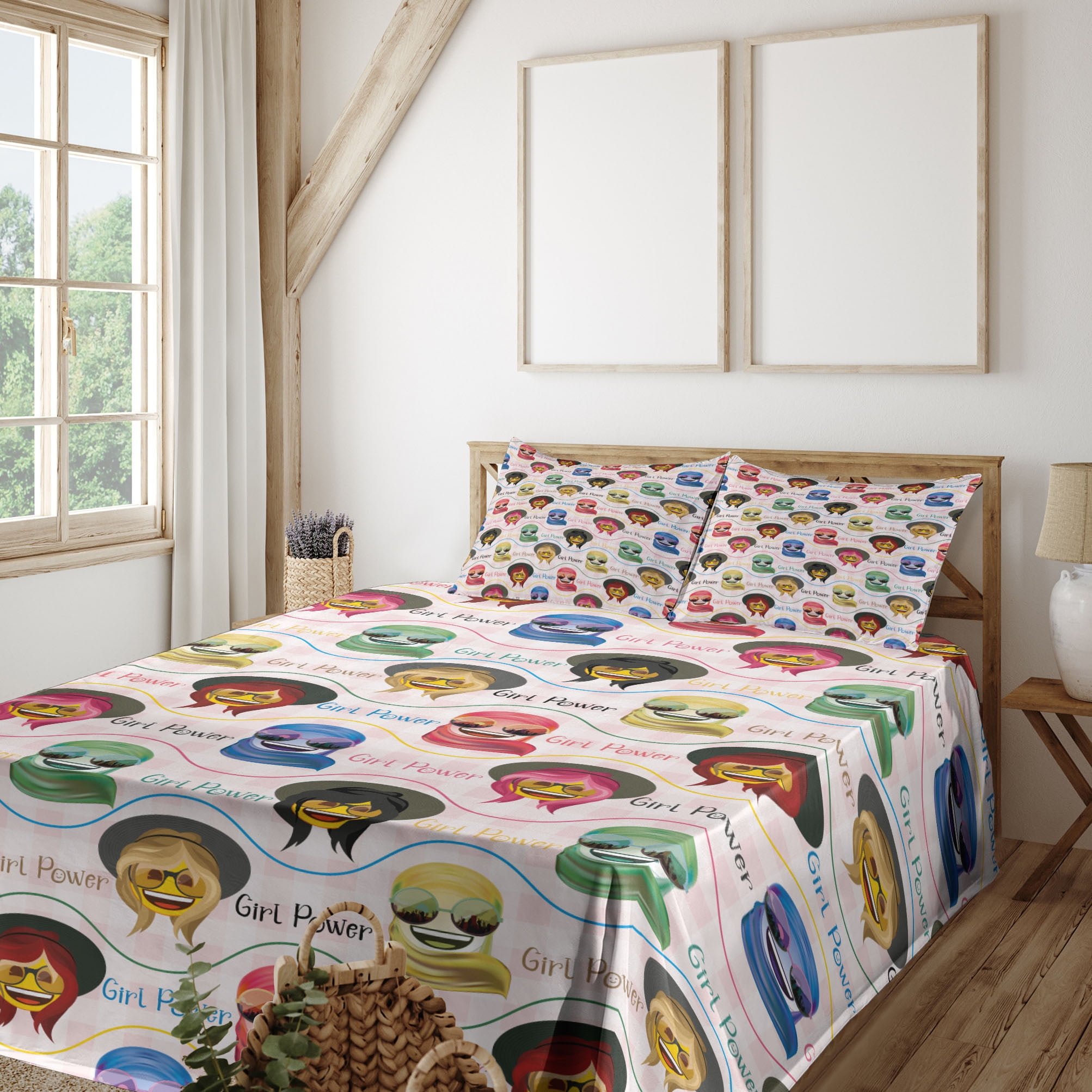 Emoji Sheet Set, Woman Power Themed Happy Lady Characters Pattern on ...