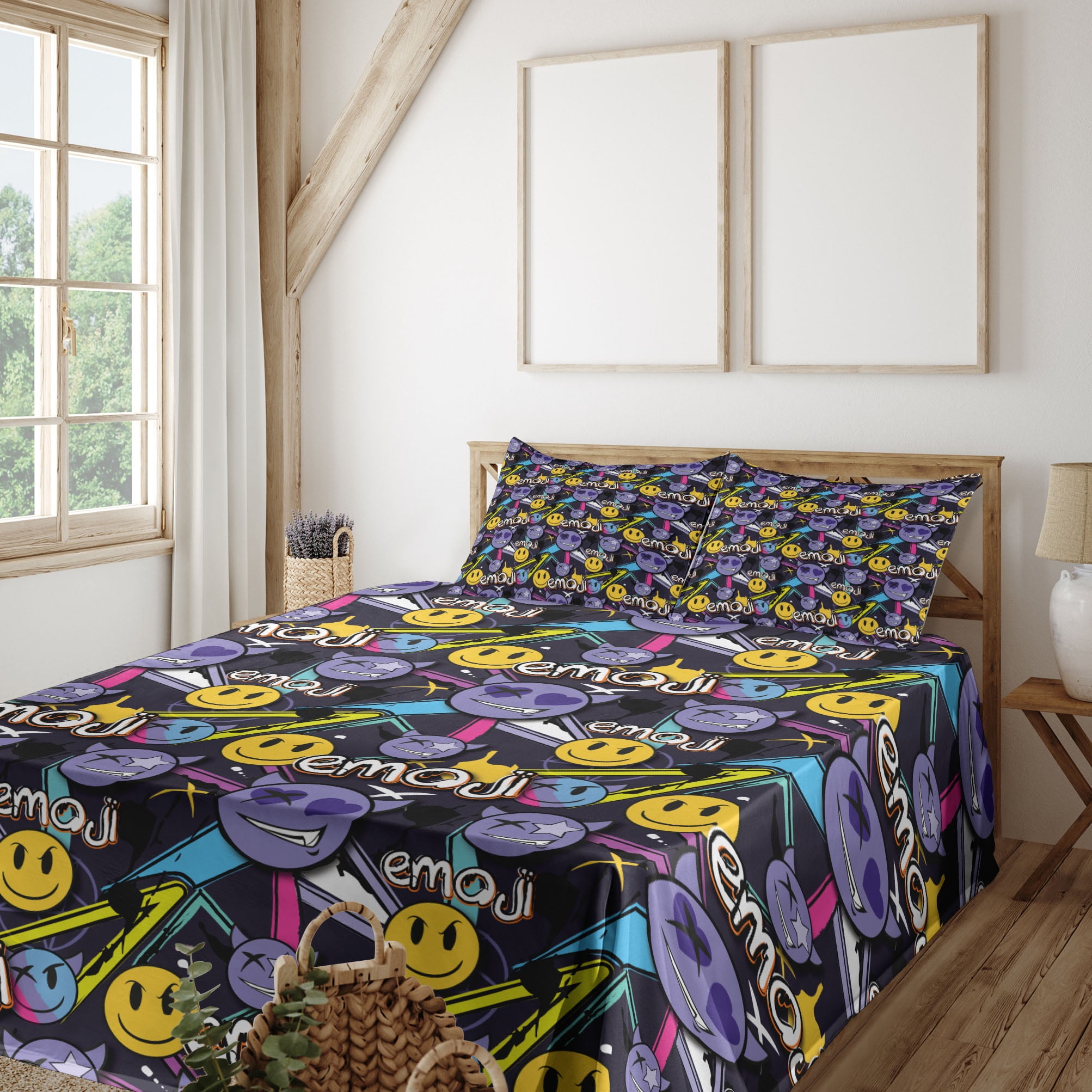 Emoji Sheet Set, X Shaped Eye Funny Evil Faces on Graffiti Look Jumble ...