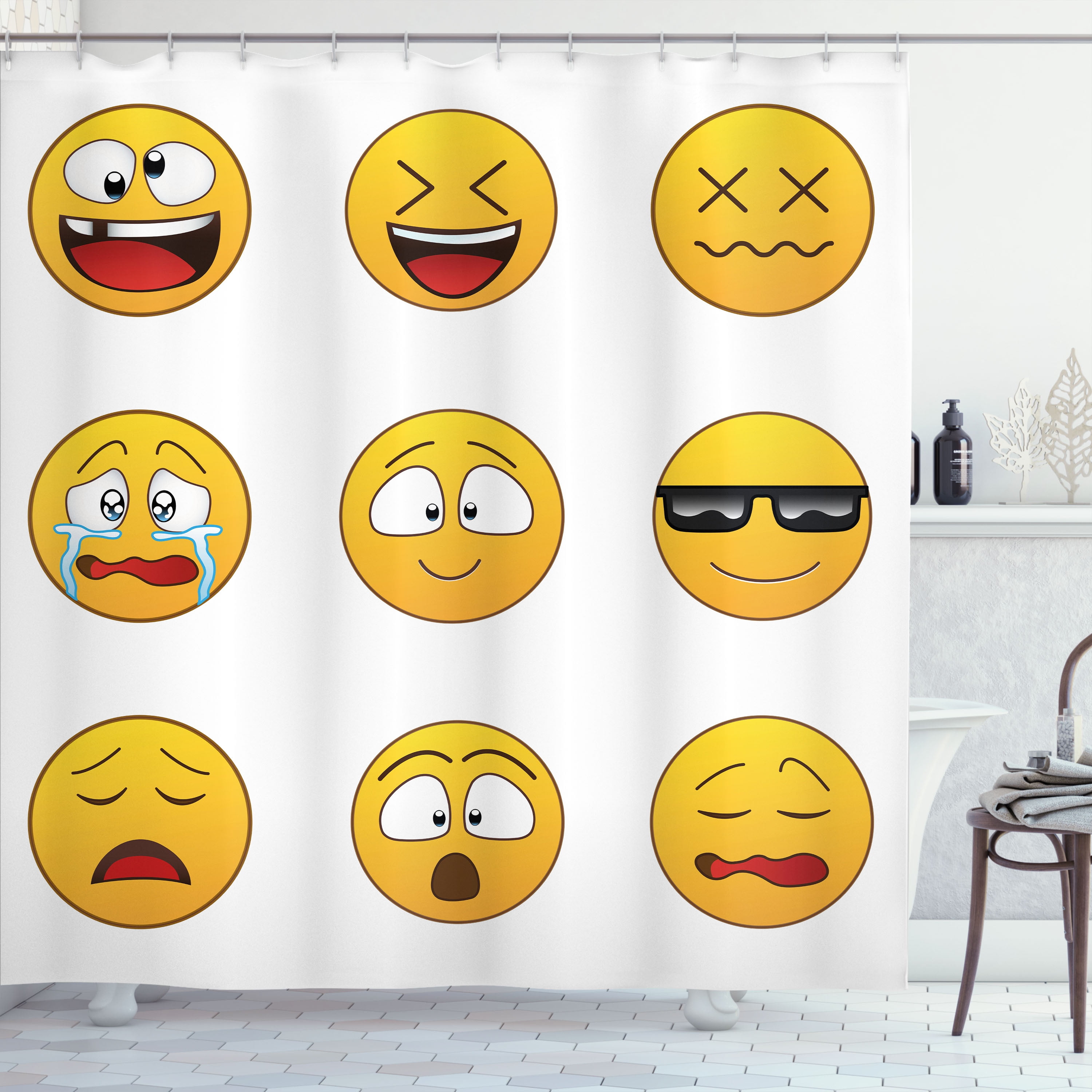 Emoji Shower Curtain, Happy Smiley Angry Furious Sad Face Expressions ...