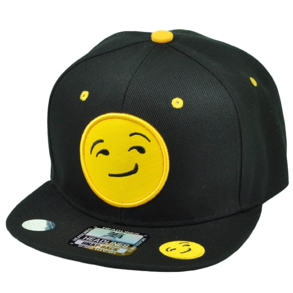 Emoji Smirking Face Emoticons Text Symbol Snapback Hat Cap Flat Bill ...