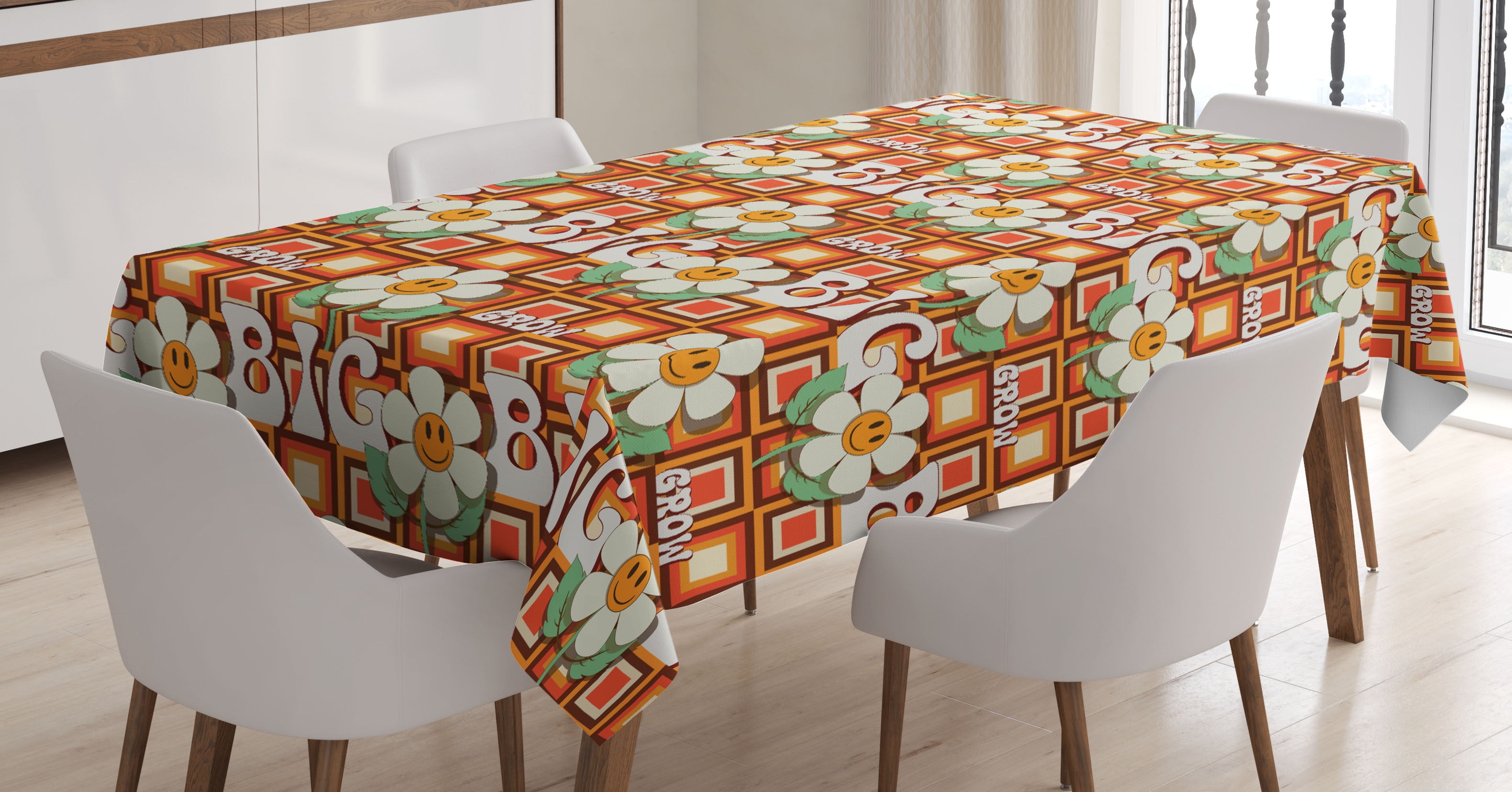 Emoji Tablecloth, Retro Big and Grow Words on Hippie Groovy Squares ...
