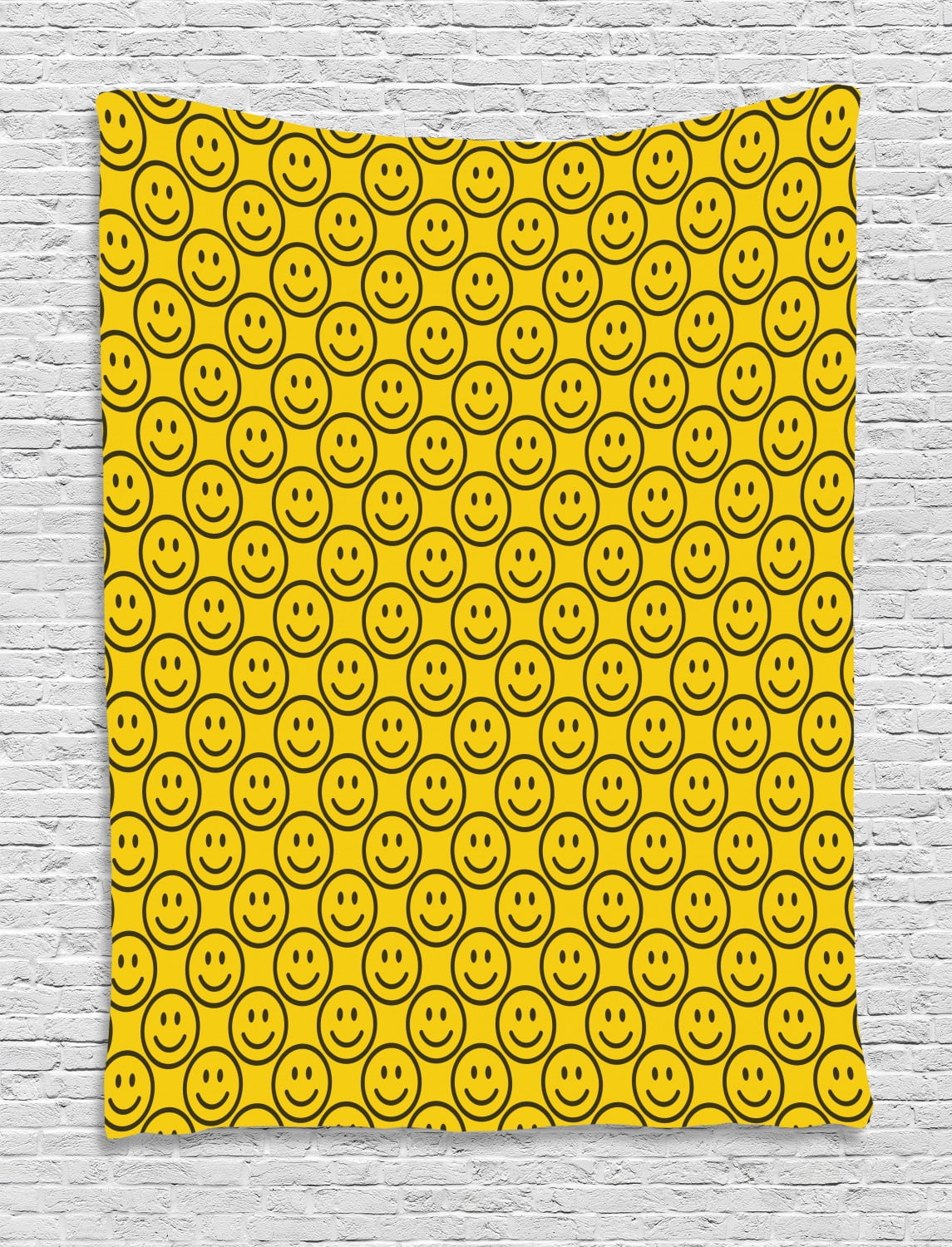 Emoji Tapestry, Flat Simple Smiley Faces Expressing Happiness in ...