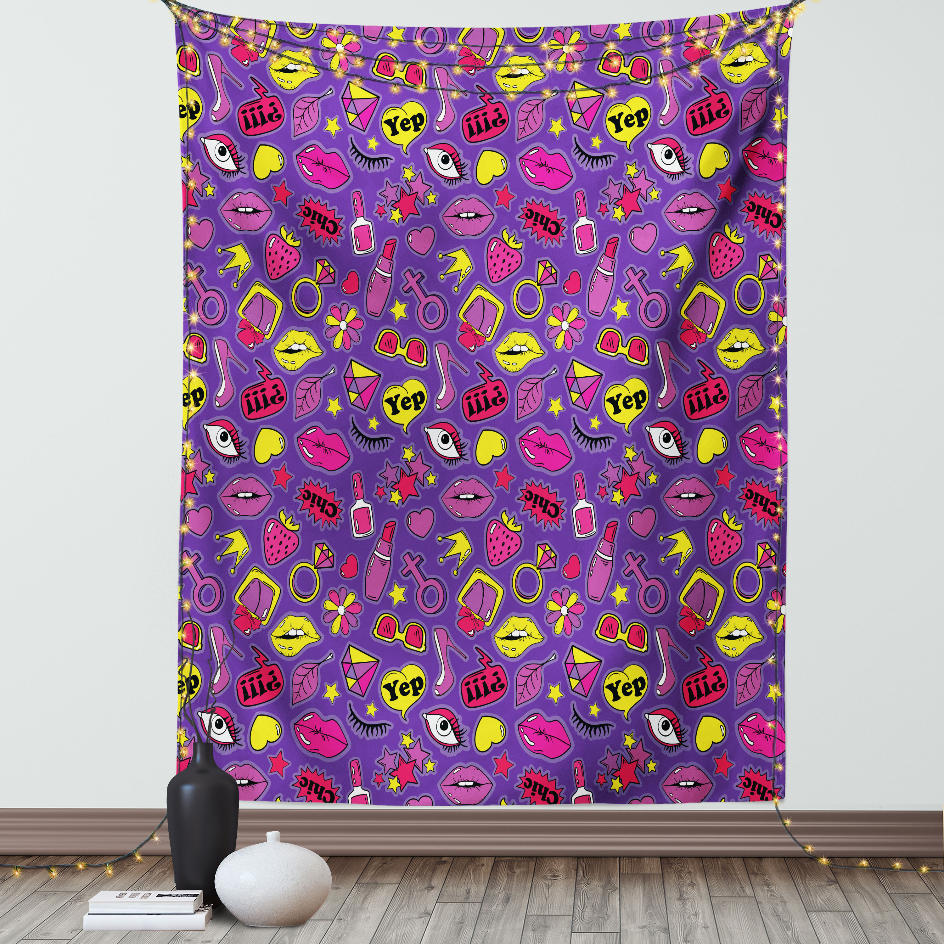 Emoji Tapestry, Nineties Comic Book Style Icons for Women with ...