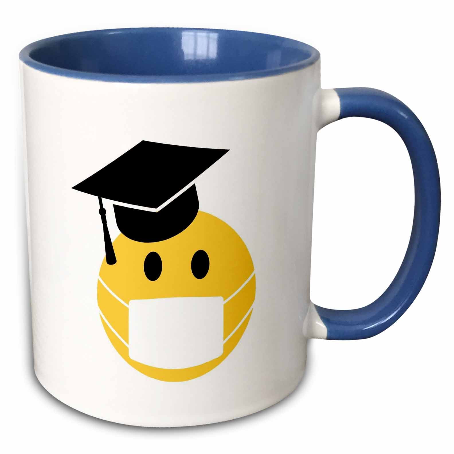 3drose, Emoji with Face Mask Gift for Graduation, 15oz Two-tone Blue ...