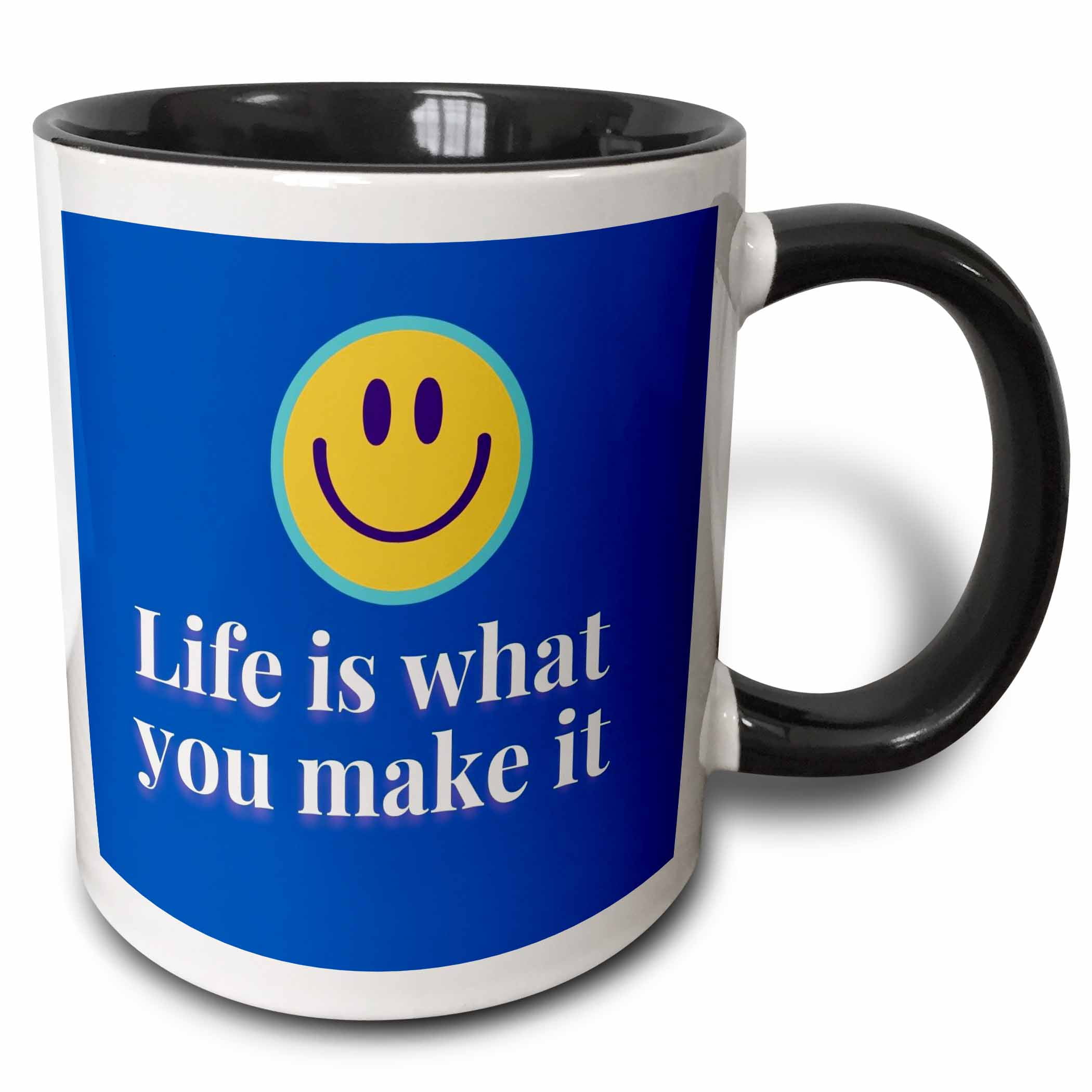 3drose, Emoji with Text of Life Is What You Make It, 15oz Two-tone ...