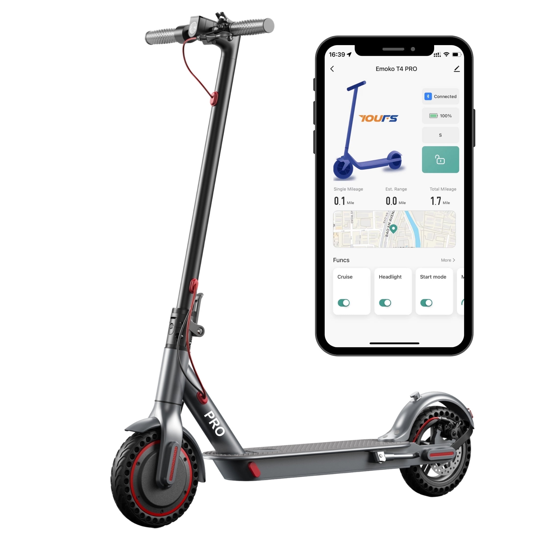 Emoko T4 PRO High Performance 350W Foldable Electric Scooter, 8.5 inch ...