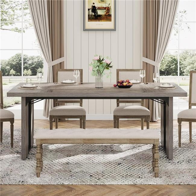 Emoottoo TB-JW0534X 71 in. Farmhouse Rectangular Dining Table - Large - Rustic Gray Finish ...