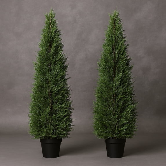 Emorefun 2 Pack Outdoor Cedar Christmas Tree, 3ft Topiary Trees ...