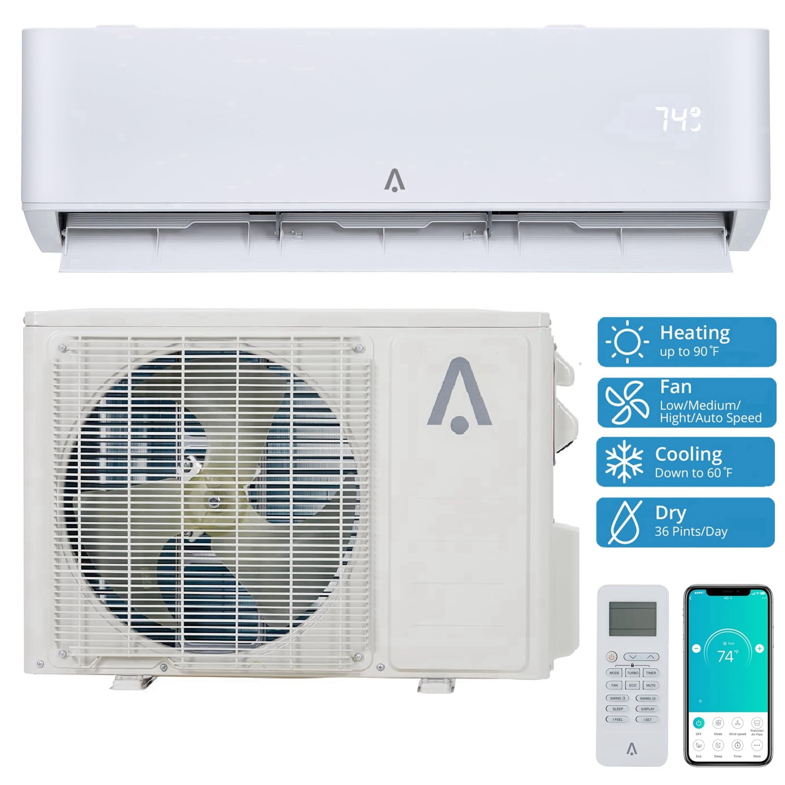 Emorefun 24000 BTU Smart Mini Split Air Conditioner with Heater, 23 ...