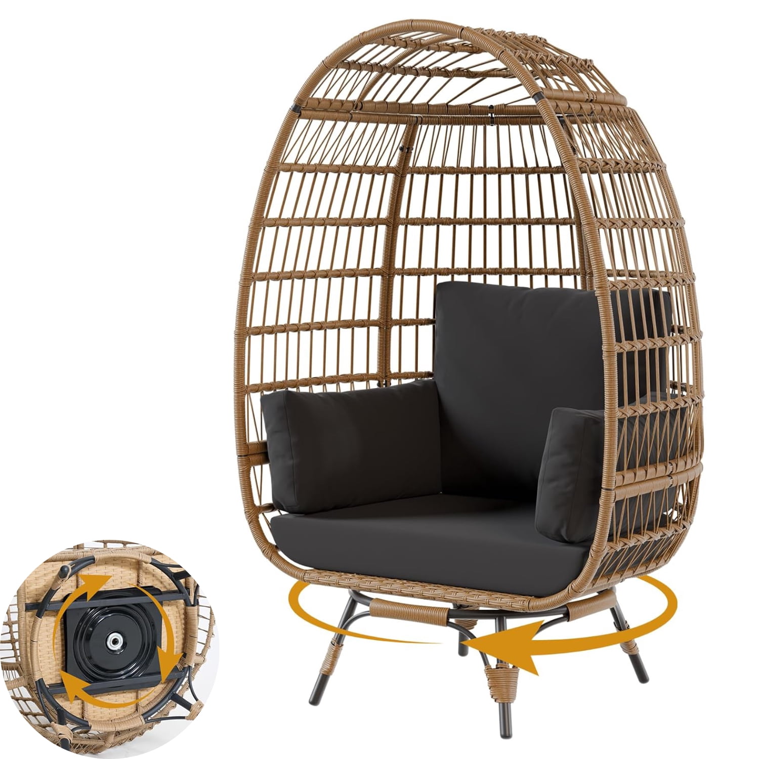 Emorefun 360° Swivel Egg Chair, Oversize Wicker Egg Chair with Cushions ...